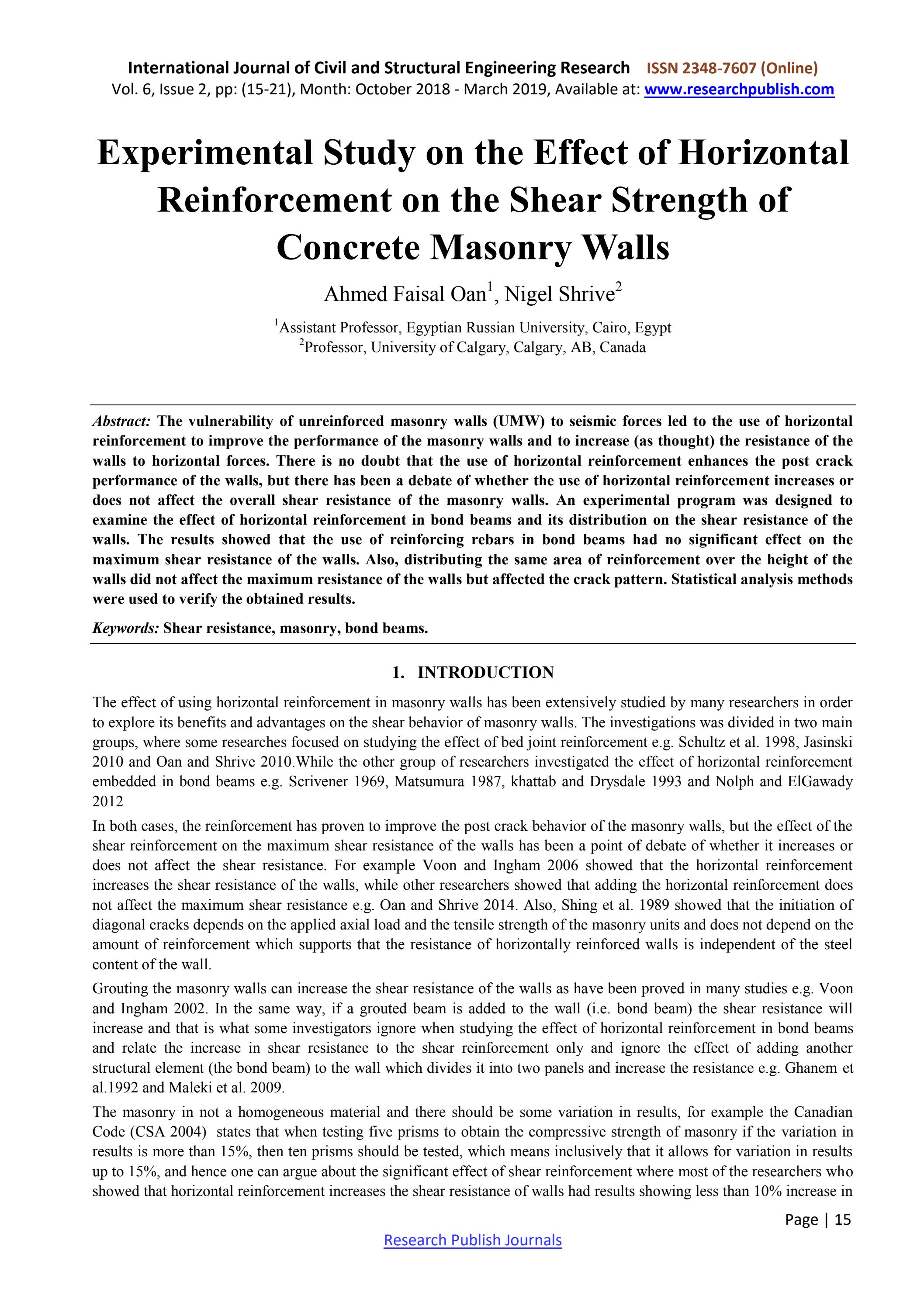 Experimental Study on the Effect of Horizontal Reinforcement on the ...