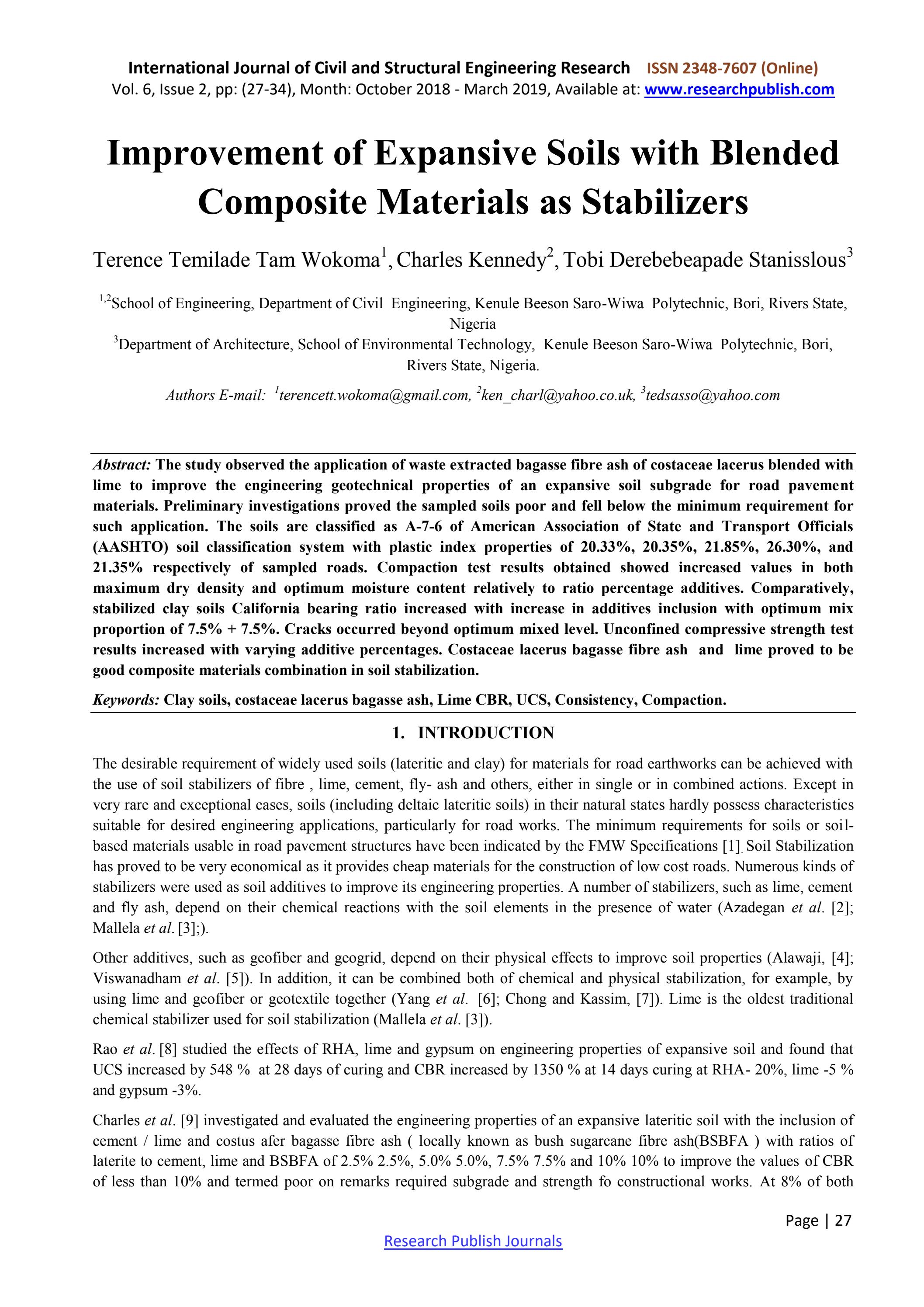 Improvement of Expansive Soils with Blended Composite Materials as ...