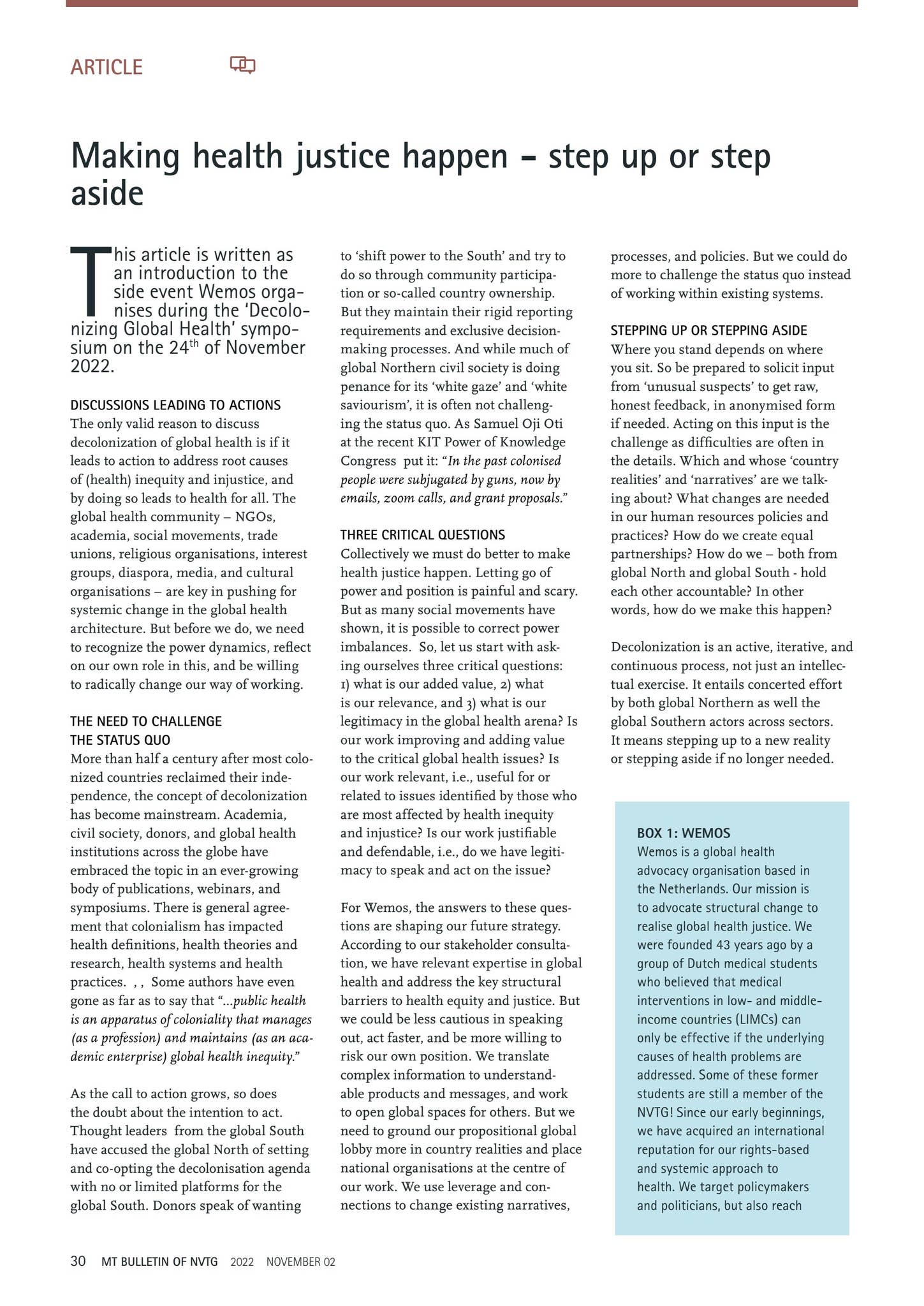 Decolonising Global Health by NVTG - Issuu