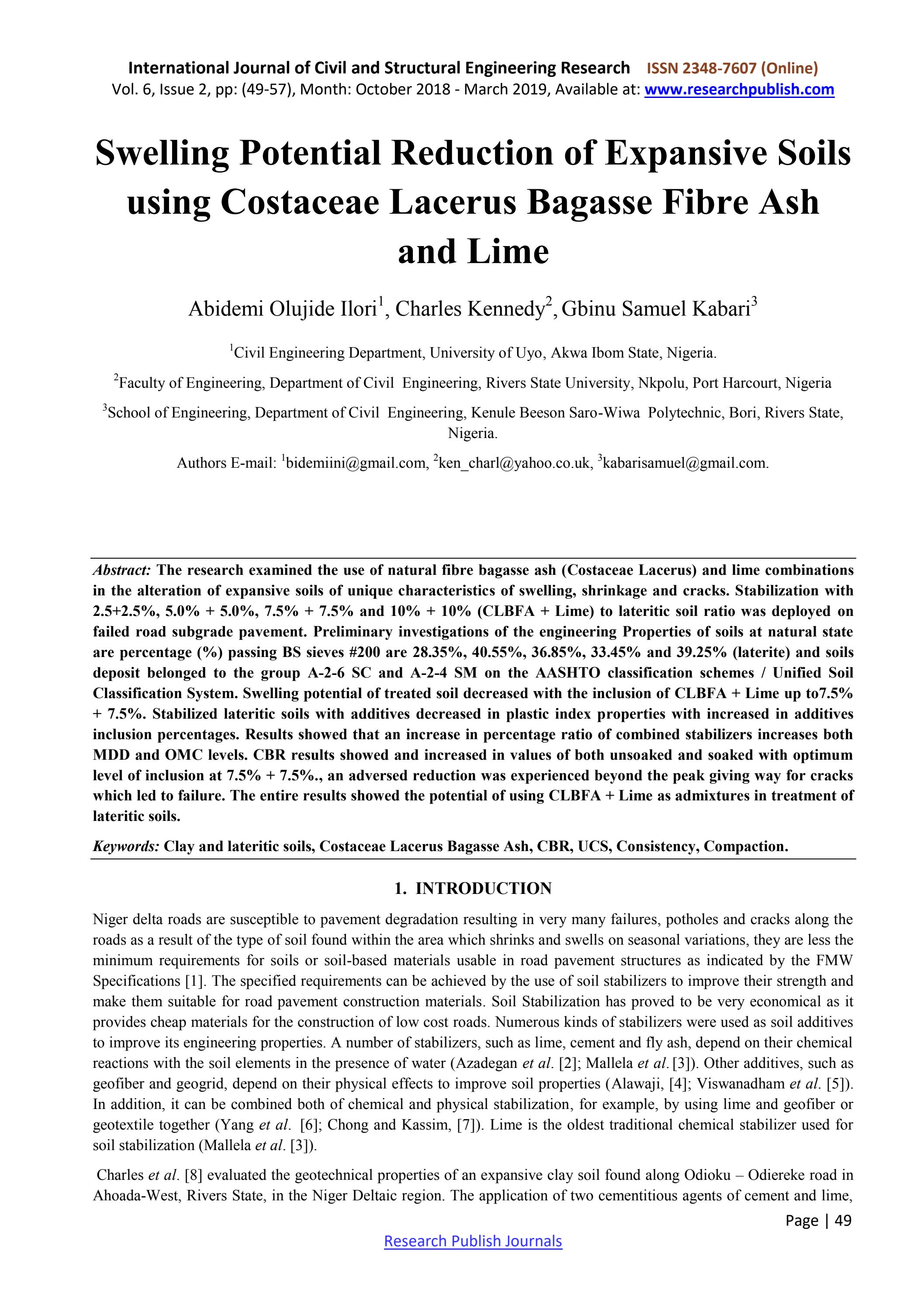 Swelling Potential Reduction of Expansive Soils using Costaceaerch ISSN ...