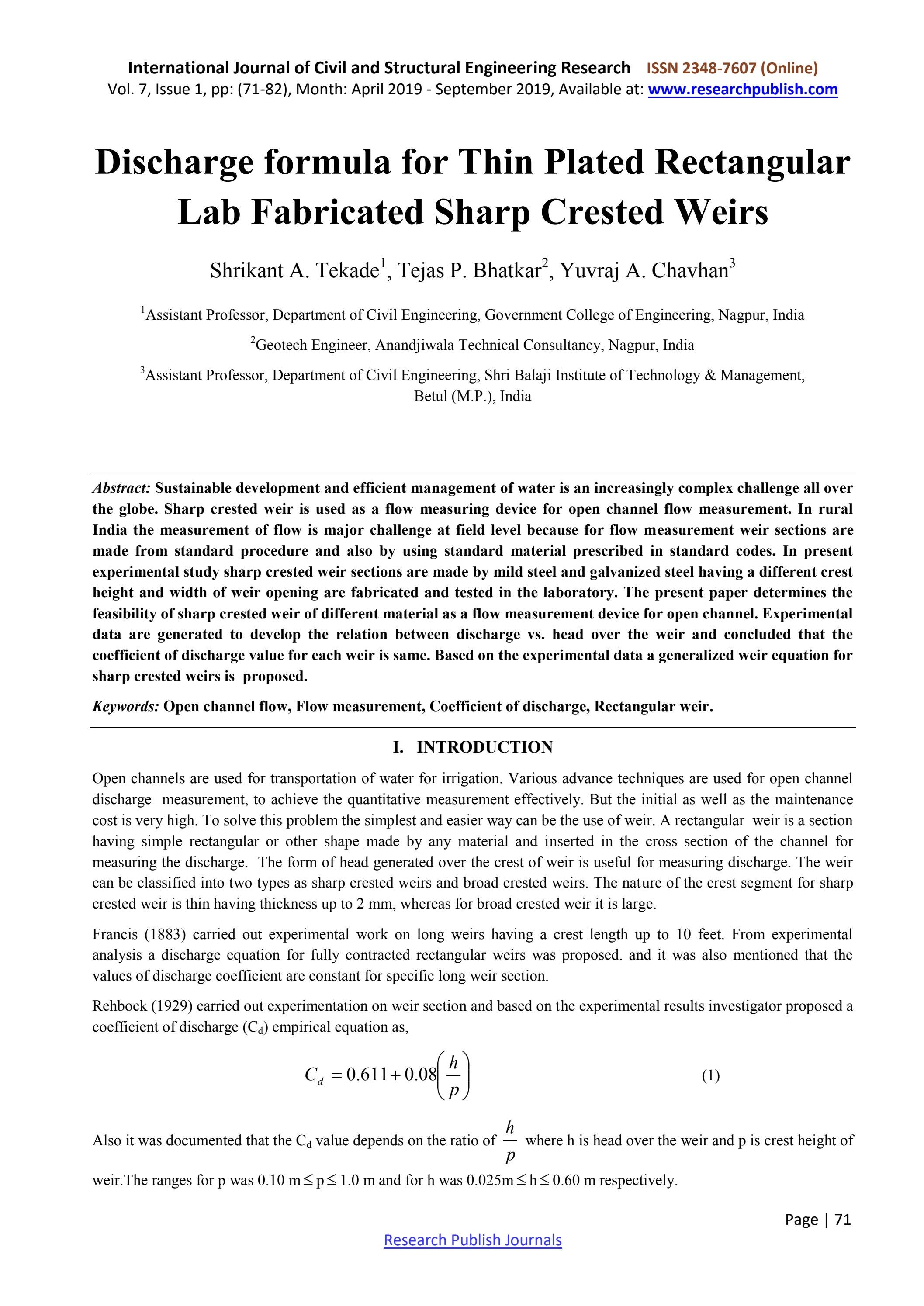 Discharge formula for Thin Plated Rectangular Lab Fabricated Sharp ...