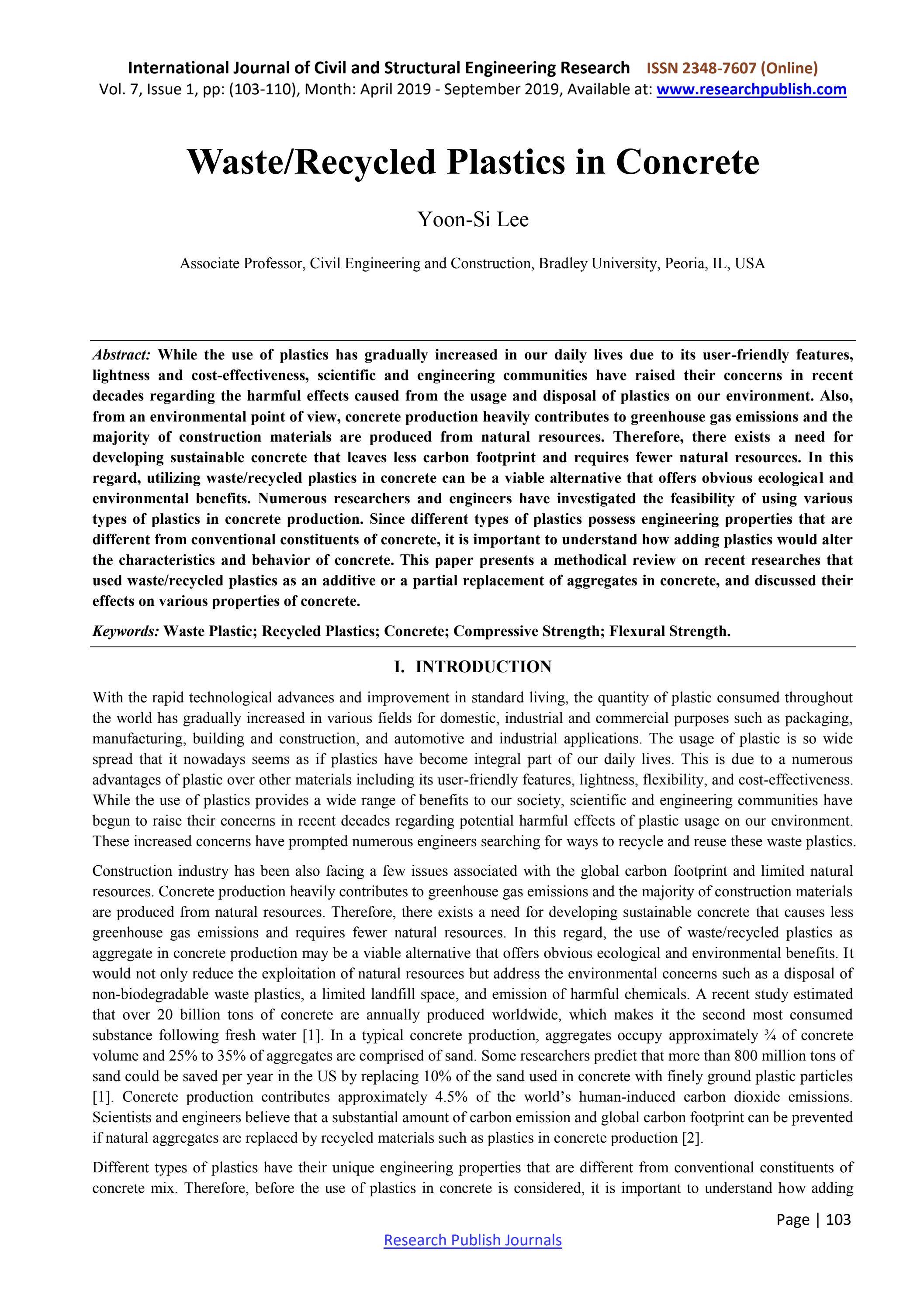 Waste/Recycled Plastics in Concrete by Research Publish Journals - Issuu