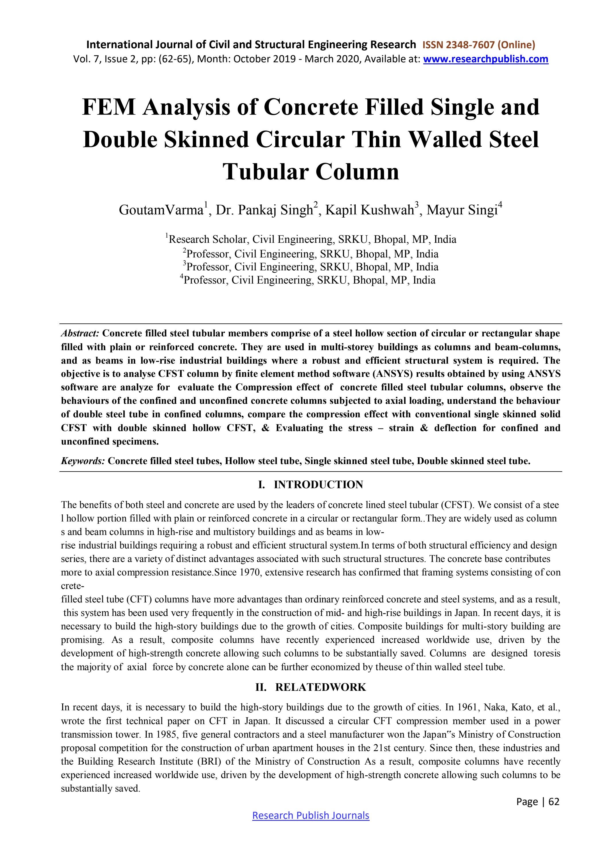FEM Analysis of Concrete Filled Single and Double Skinned Circular Thin ...