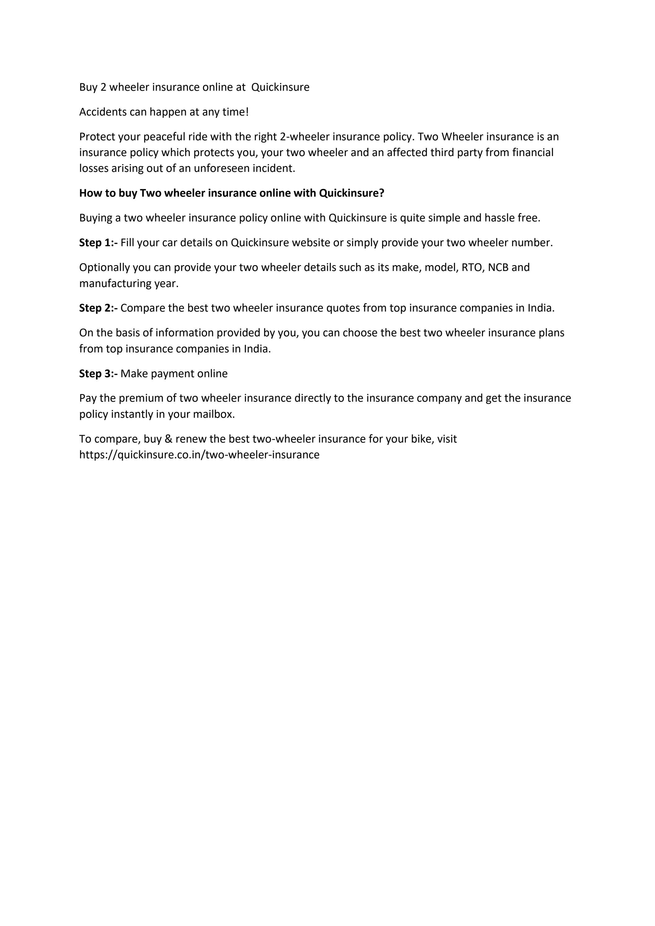 Buy 2 wheeler insurance online at Quickinsure by Quickinsure - Issuu
