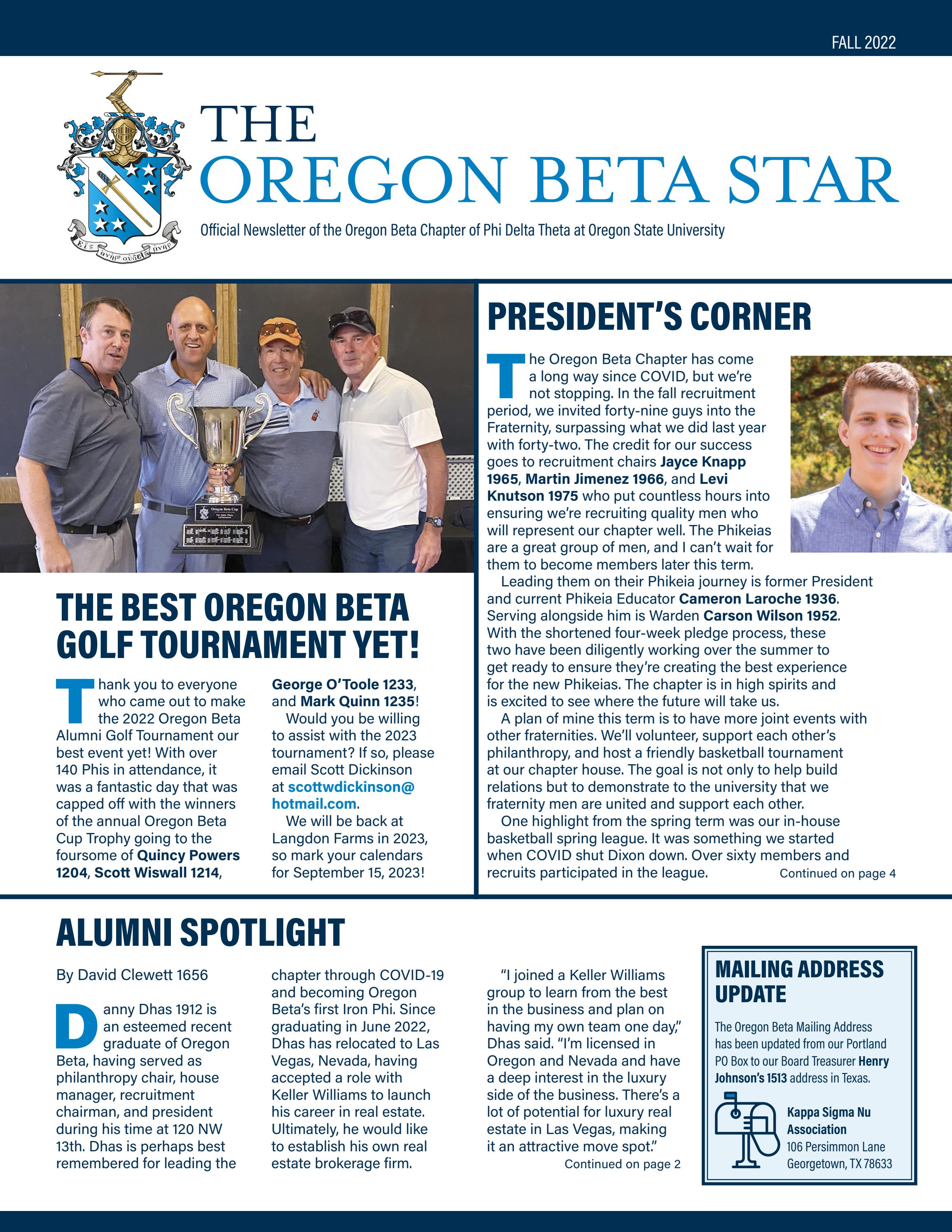 The Oregon Beta Star, Fall 2022 by Phi Delta Theta - Issuu