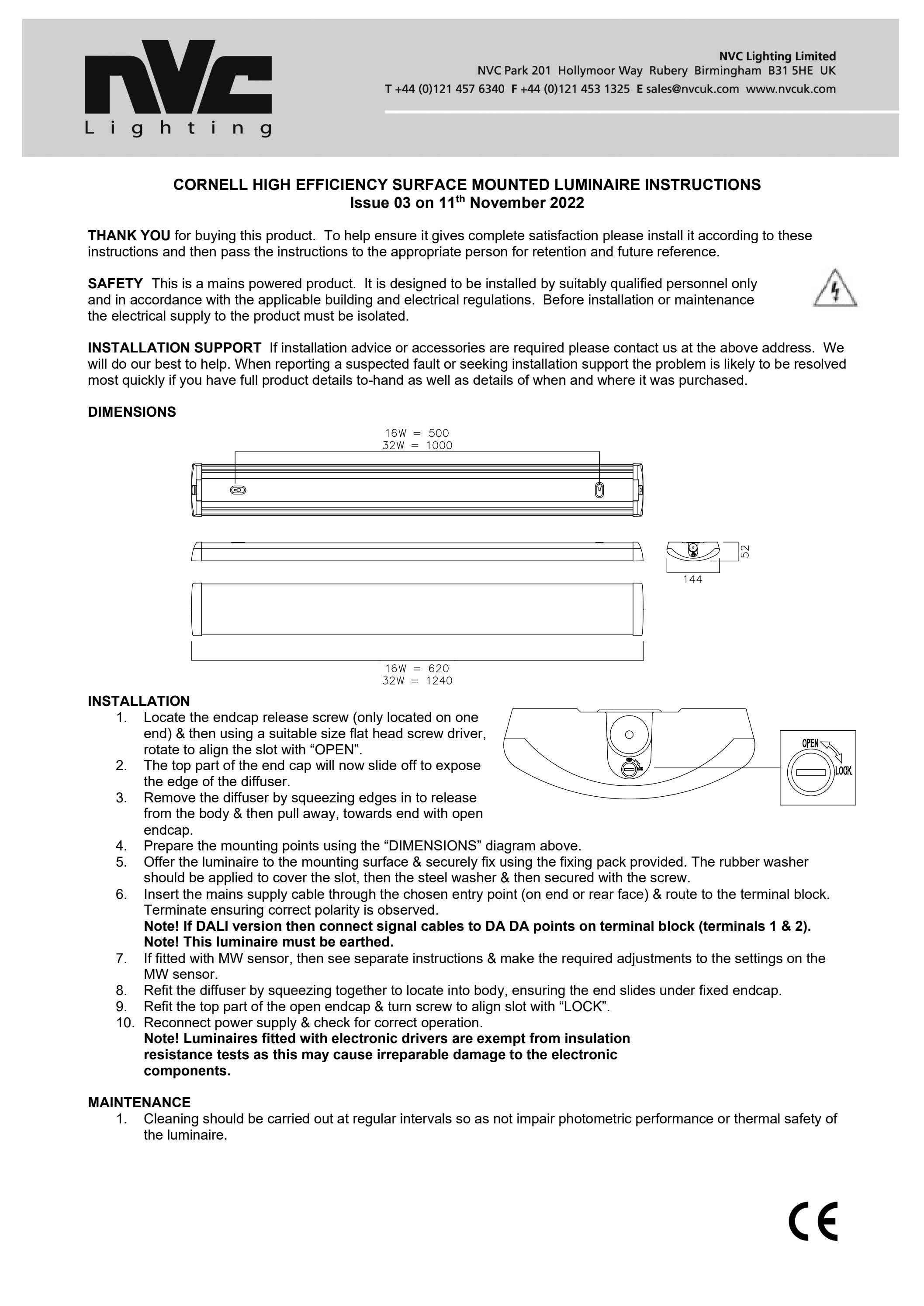 CORNELL - High Efficiency - Surface Mount Luminaire- Instructions by ...