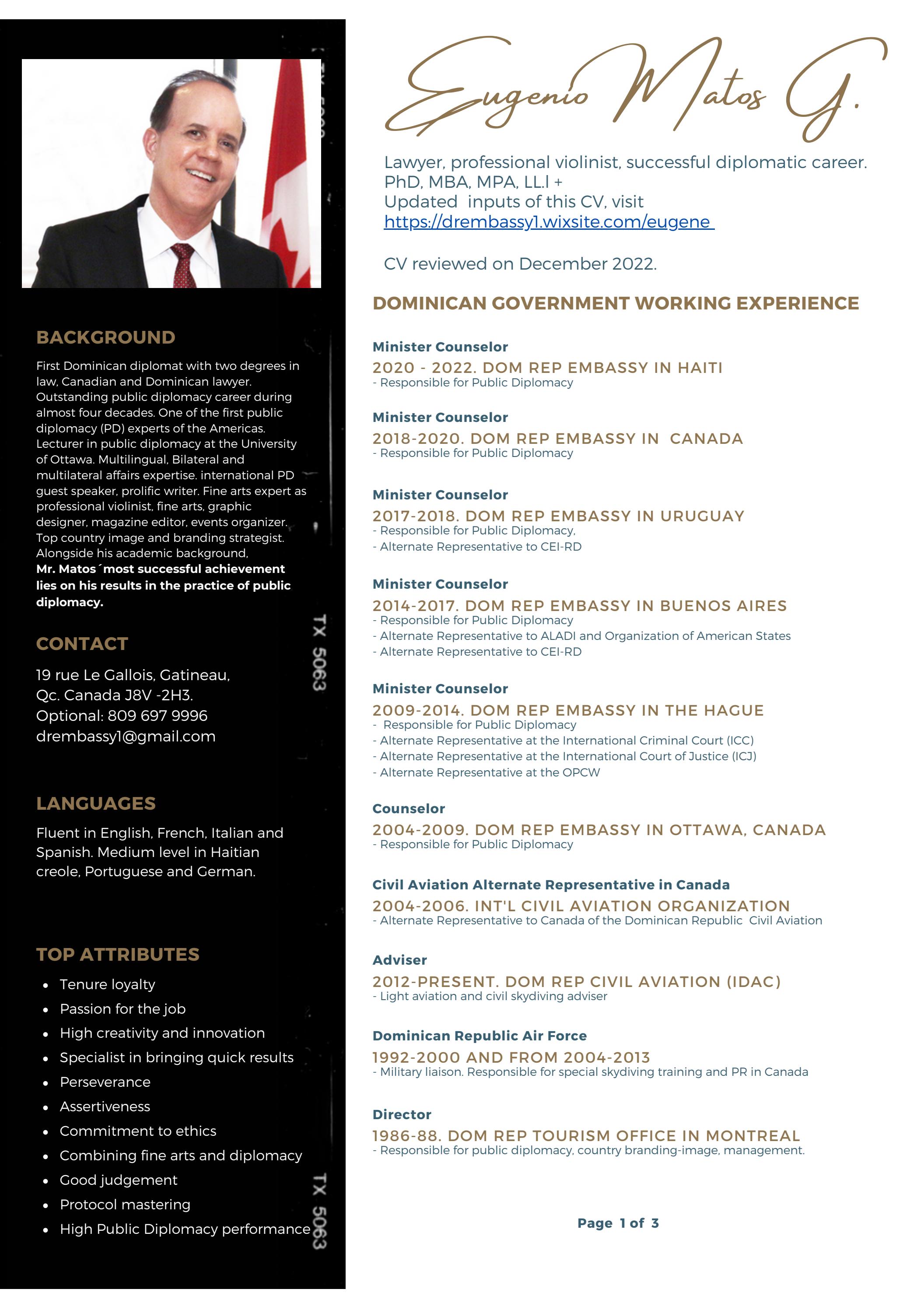 Eugenio Matos G. CV, public diplomacy expert from the University of ...