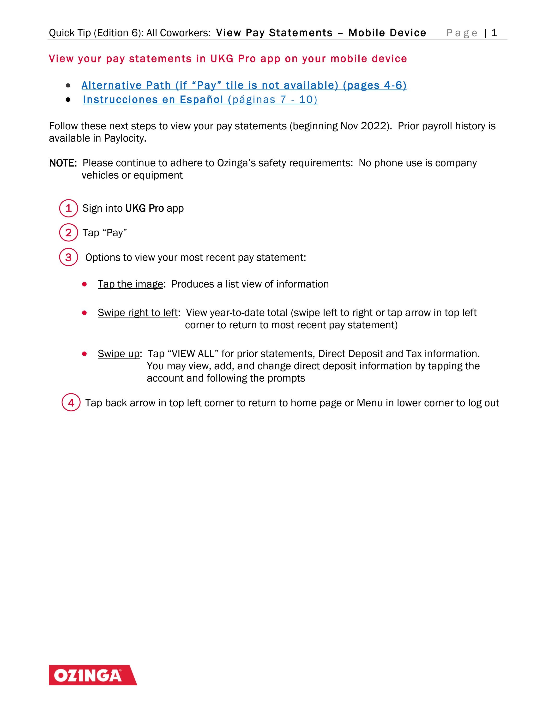 Quick Tip 6: View Pay Statement Mobile by ozinga_1928 - Issuu