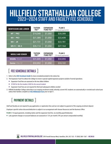 Staff and Faculty Fee Schedule 2023-2024 by Hillfield Strathallan ...