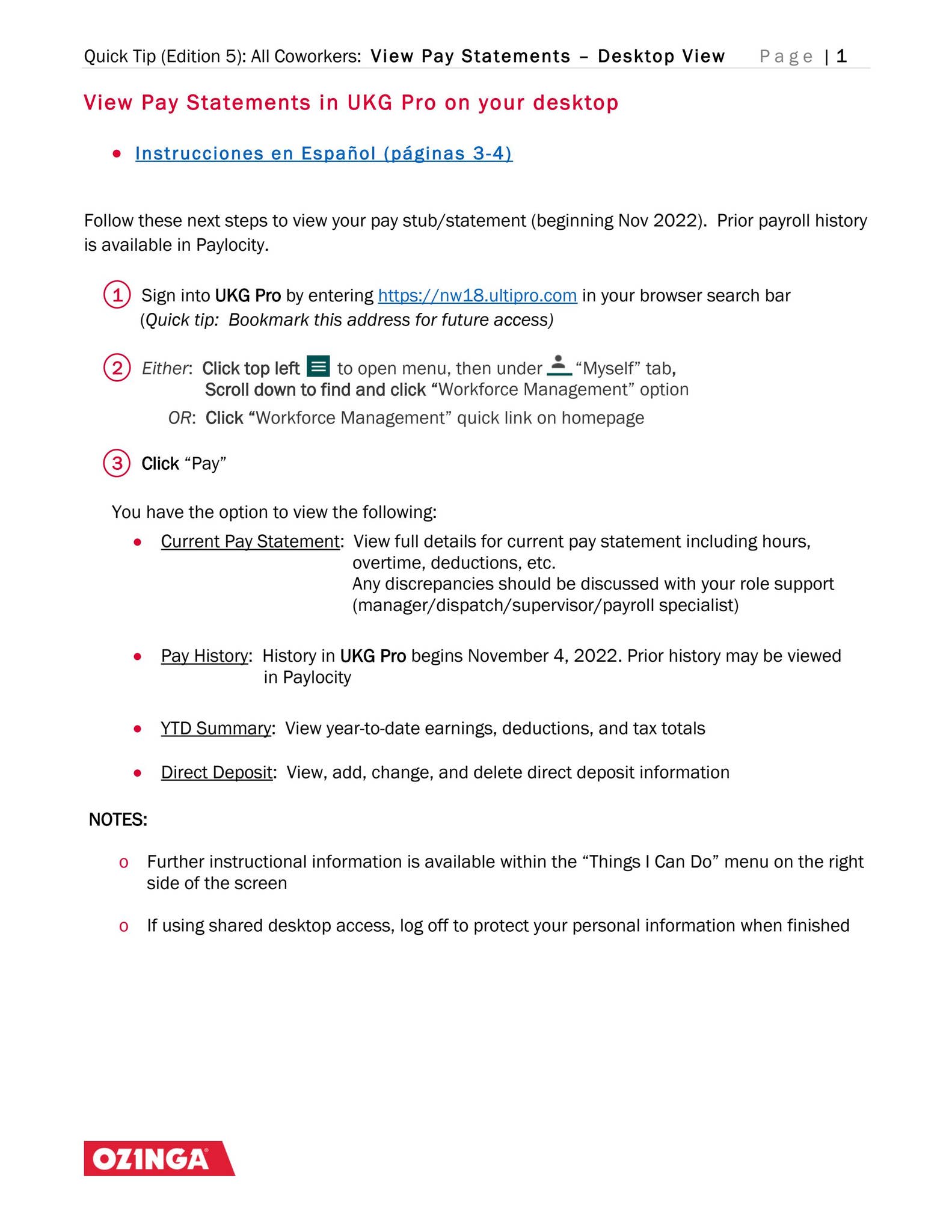 Quick Tip 5: View Pay Statement Desktop by ozinga_1928 - Issuu