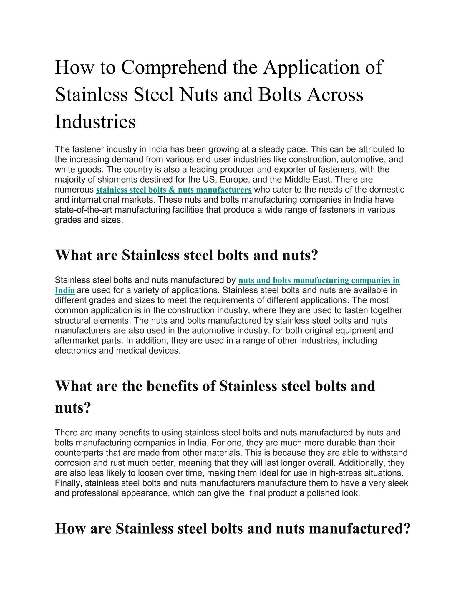 How to comprehend the application of stainless steel nuts and bolts ...