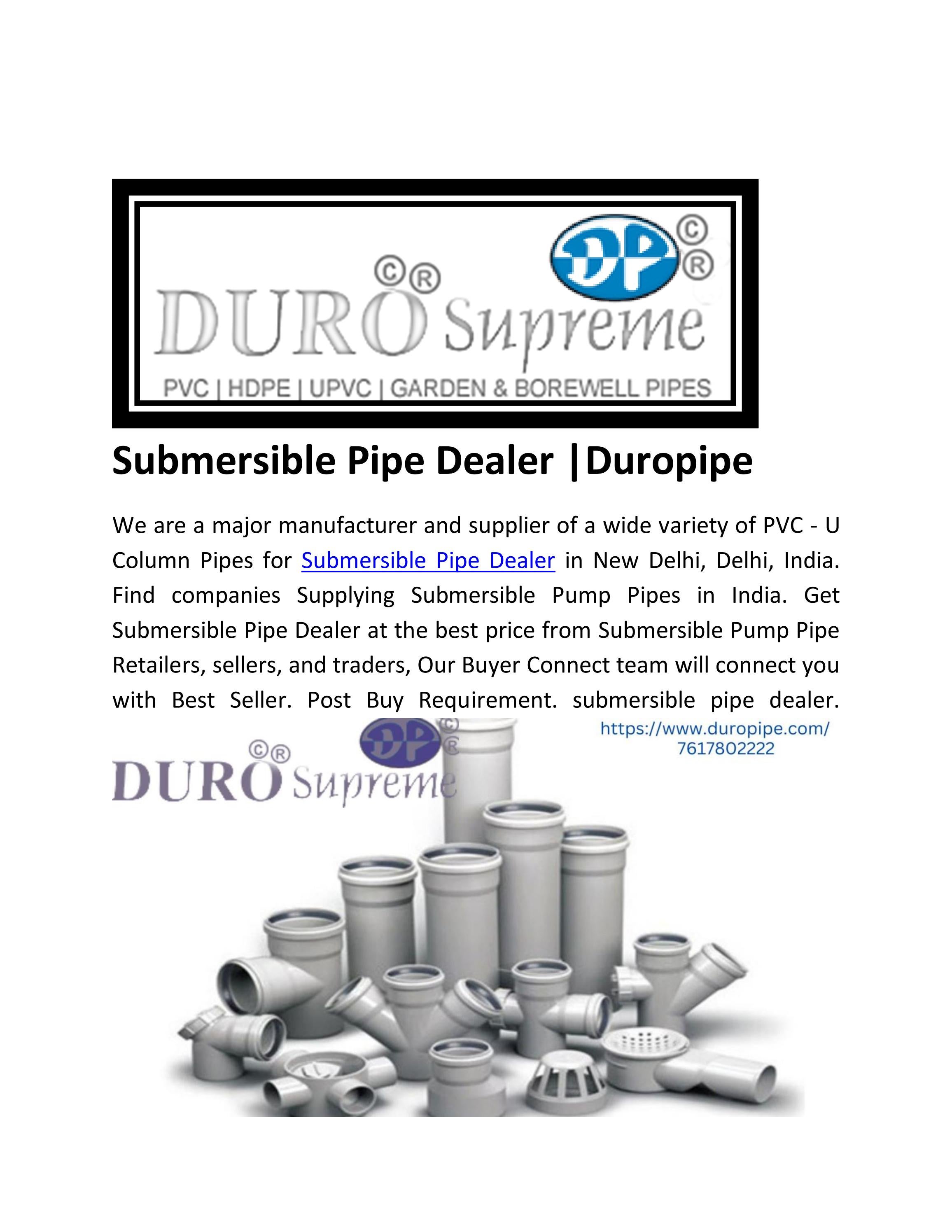 Submersible Pipe Dealer |Duropipe by duro pipe - Issuu