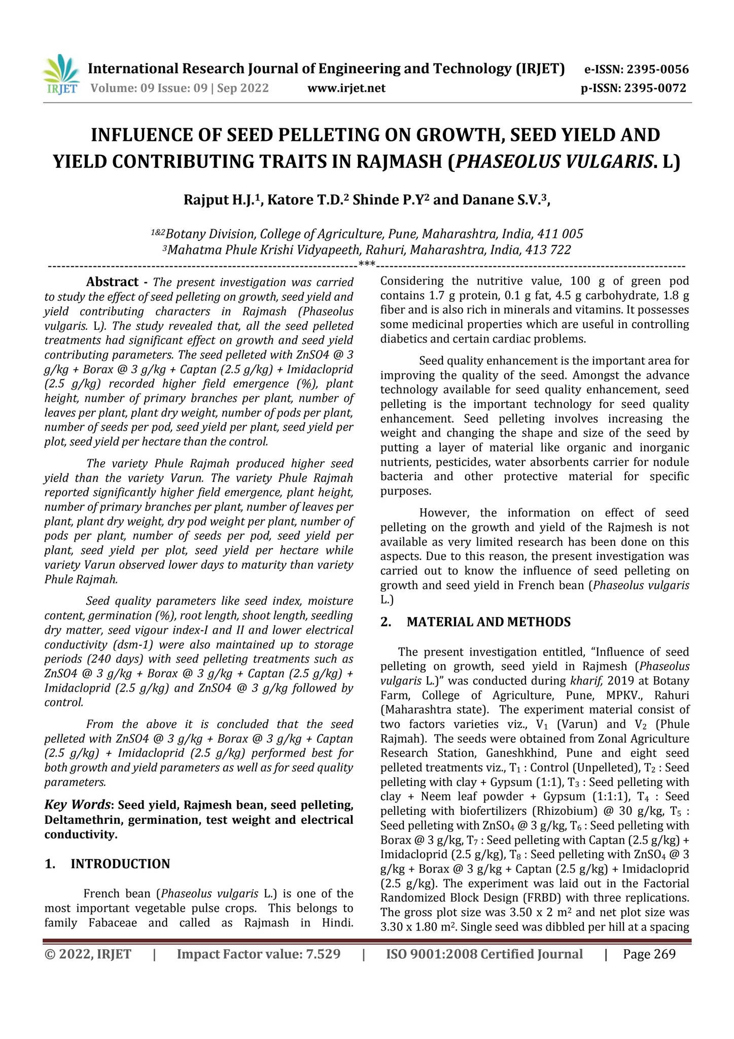 INFLUENCE OF SEED PELLETING ON GROWTH, SEED YIELD AND YIELD ...