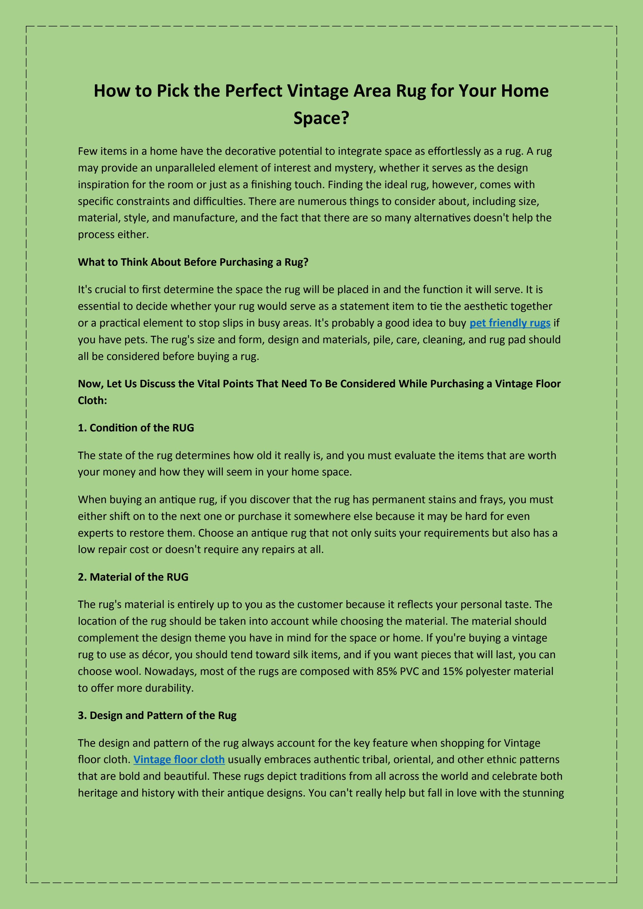 How to Pick the Perfect Vintage Area Rug for Your Home Space? by V-MAT ...