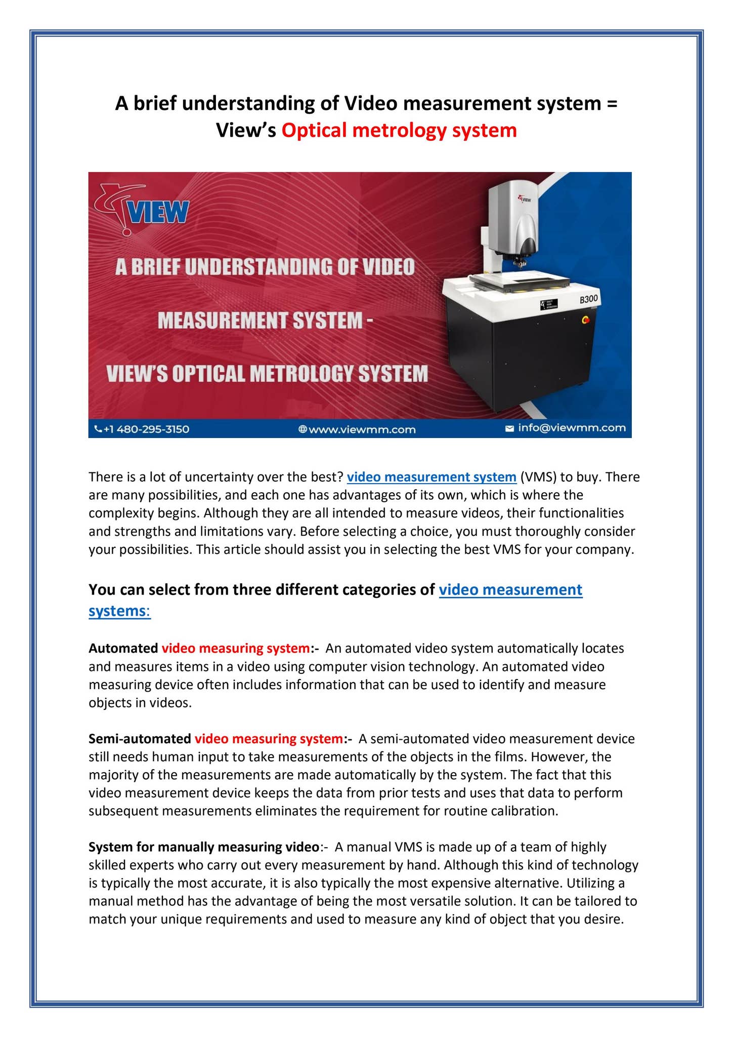 A brief understanding of Video measurement system = View’s Optical ...