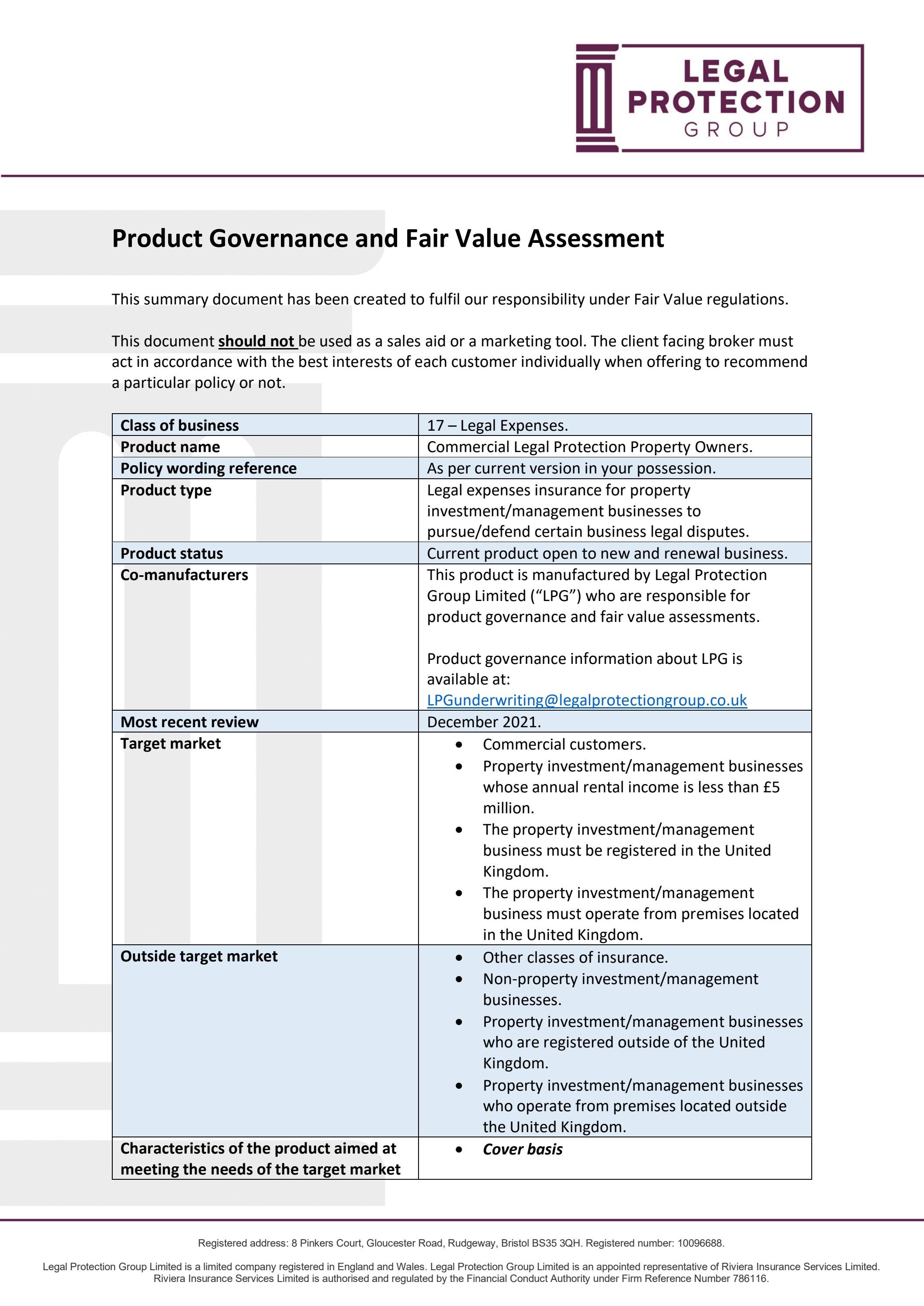 Legal Protection Group Legal Expenses Fair Value Assessment Dec 2022 by ...