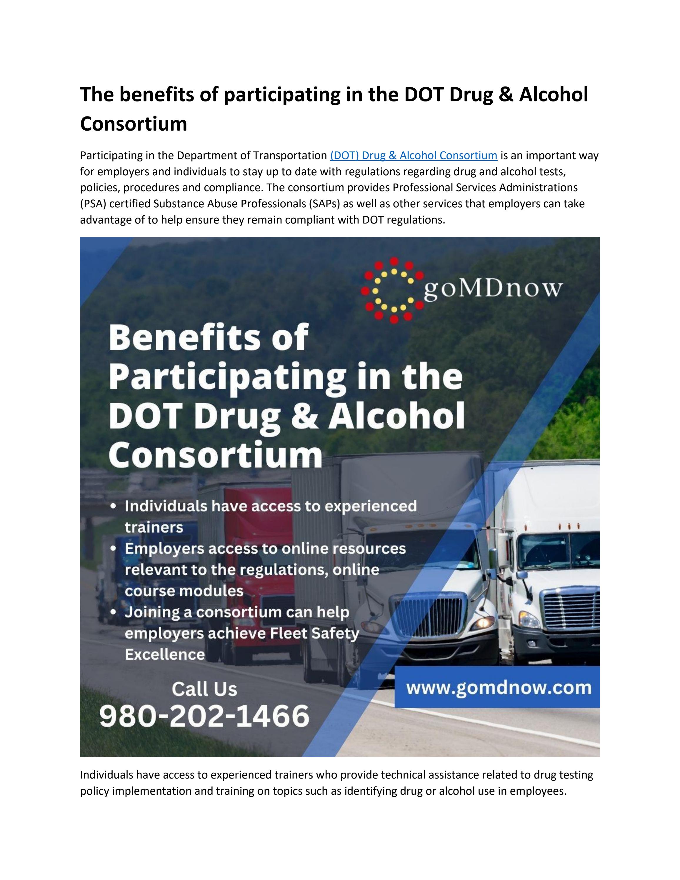 The benefits of participating in the DOT Drug & Alcohol Consortium by ...
