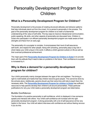 Personality Development Program for Children in Dubai by ...