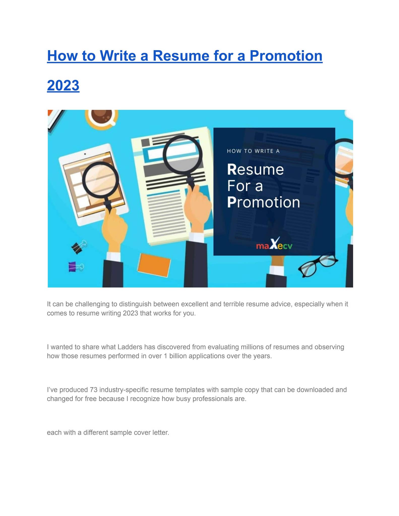 How to Write a Resume for a Promotion 2023 by Maxecv - Issuu