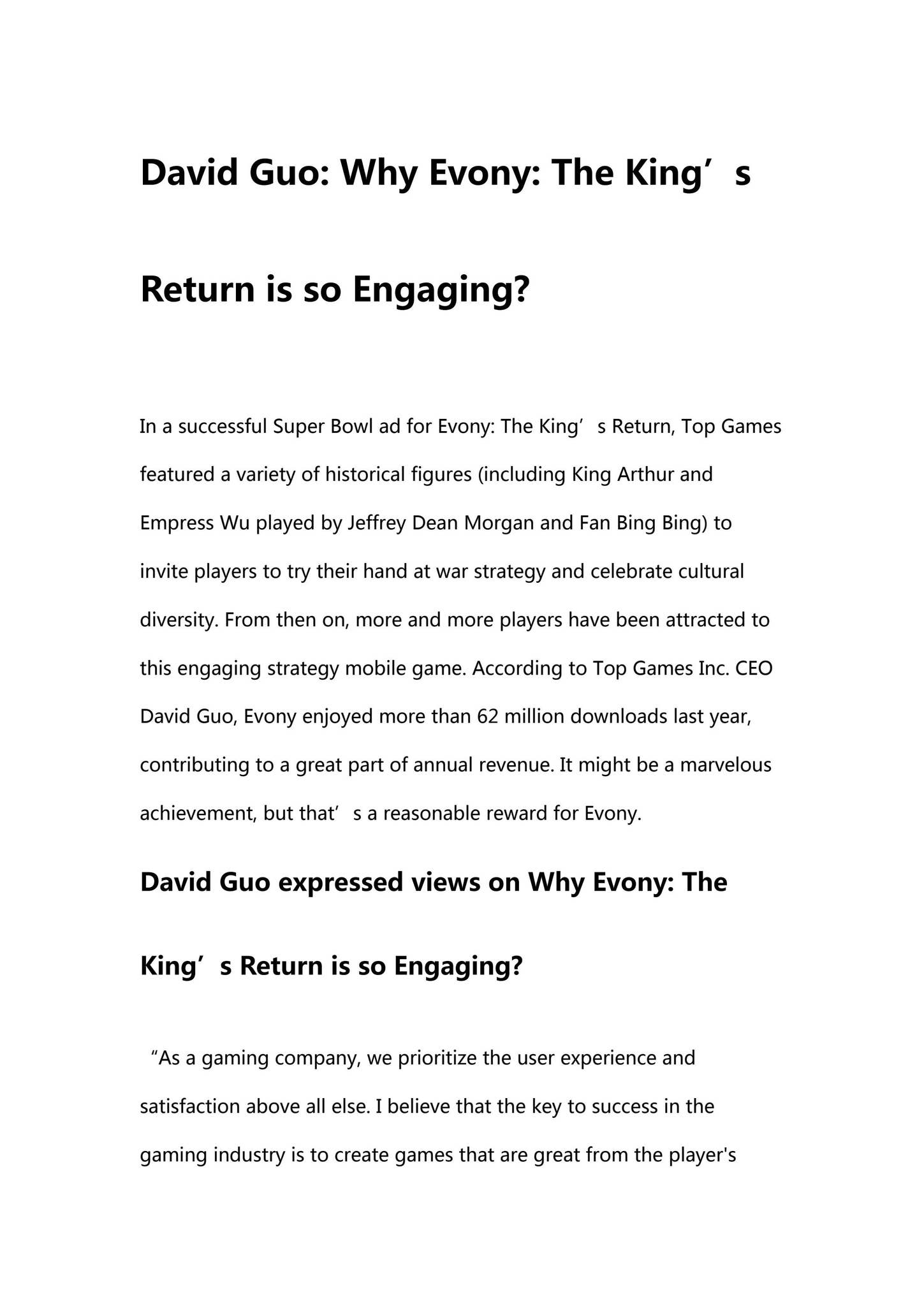 David Guo: Why Evony: The King’s Return is so Engaging? by TopGames ...