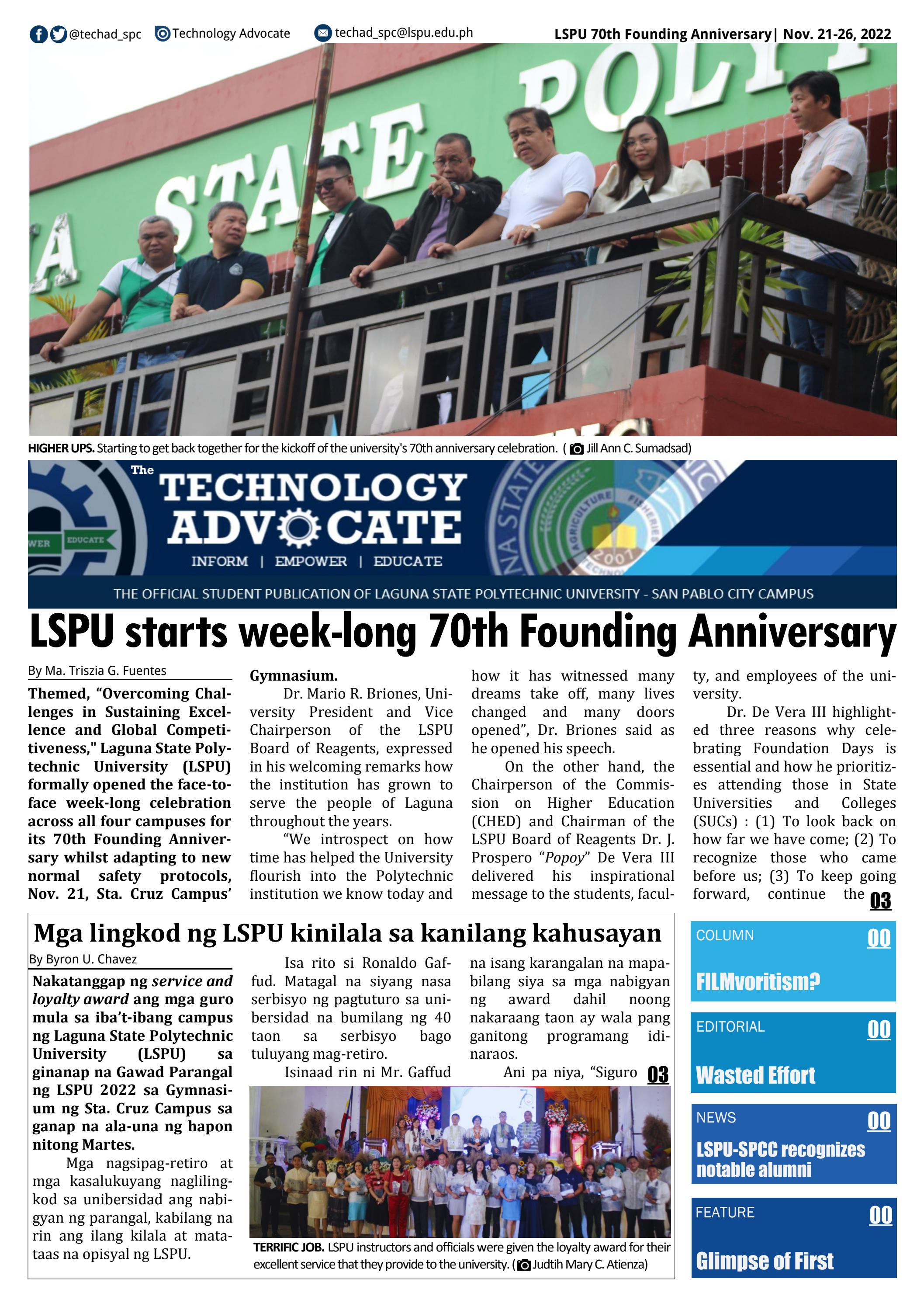 LSPU 70th Founding Anniversary | Nov. 21-26, 2022 by Technology ...