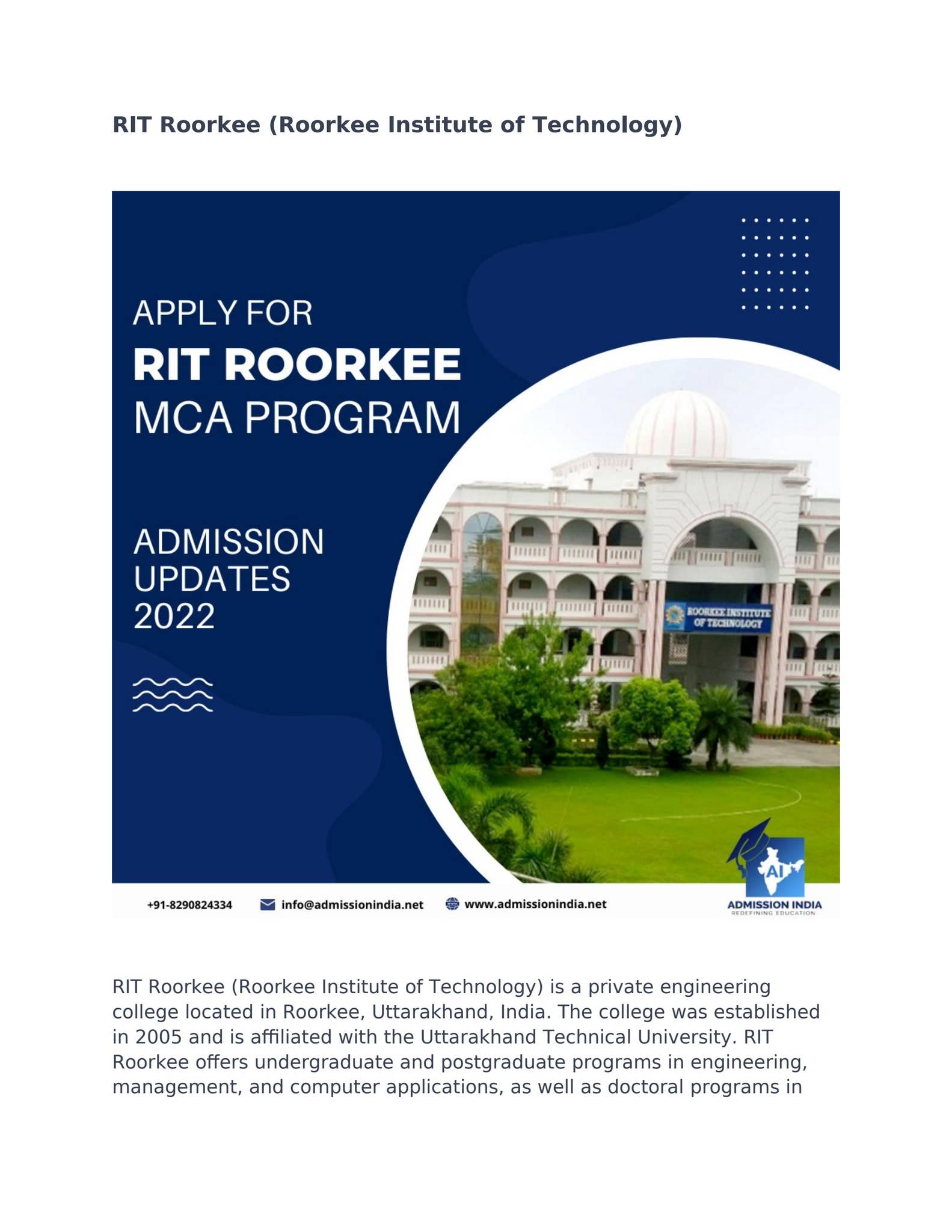 RIT Roorkee by Admission India - Issuu