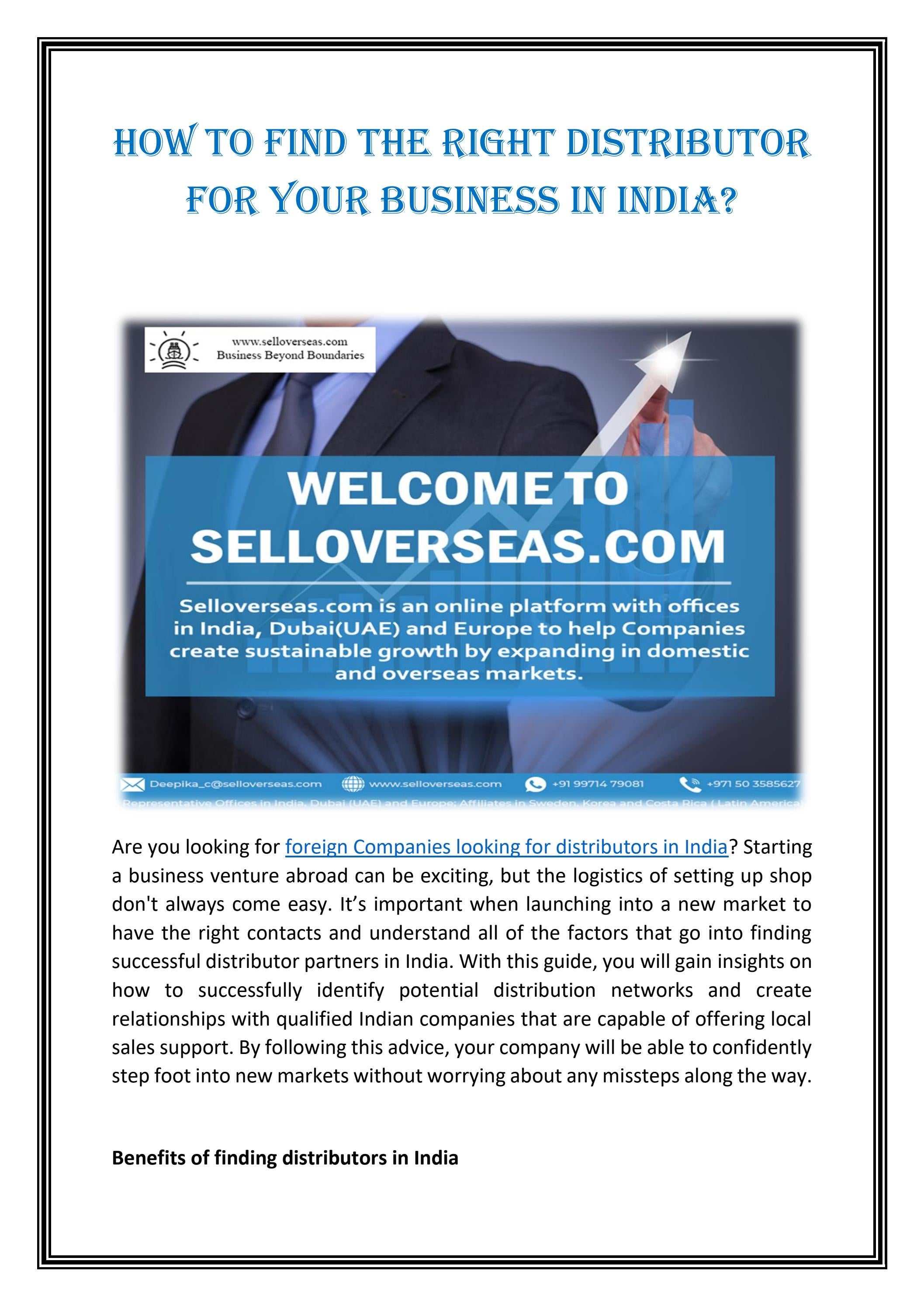 How to Find the Right Distributor for Your Business in India? by Sell ...