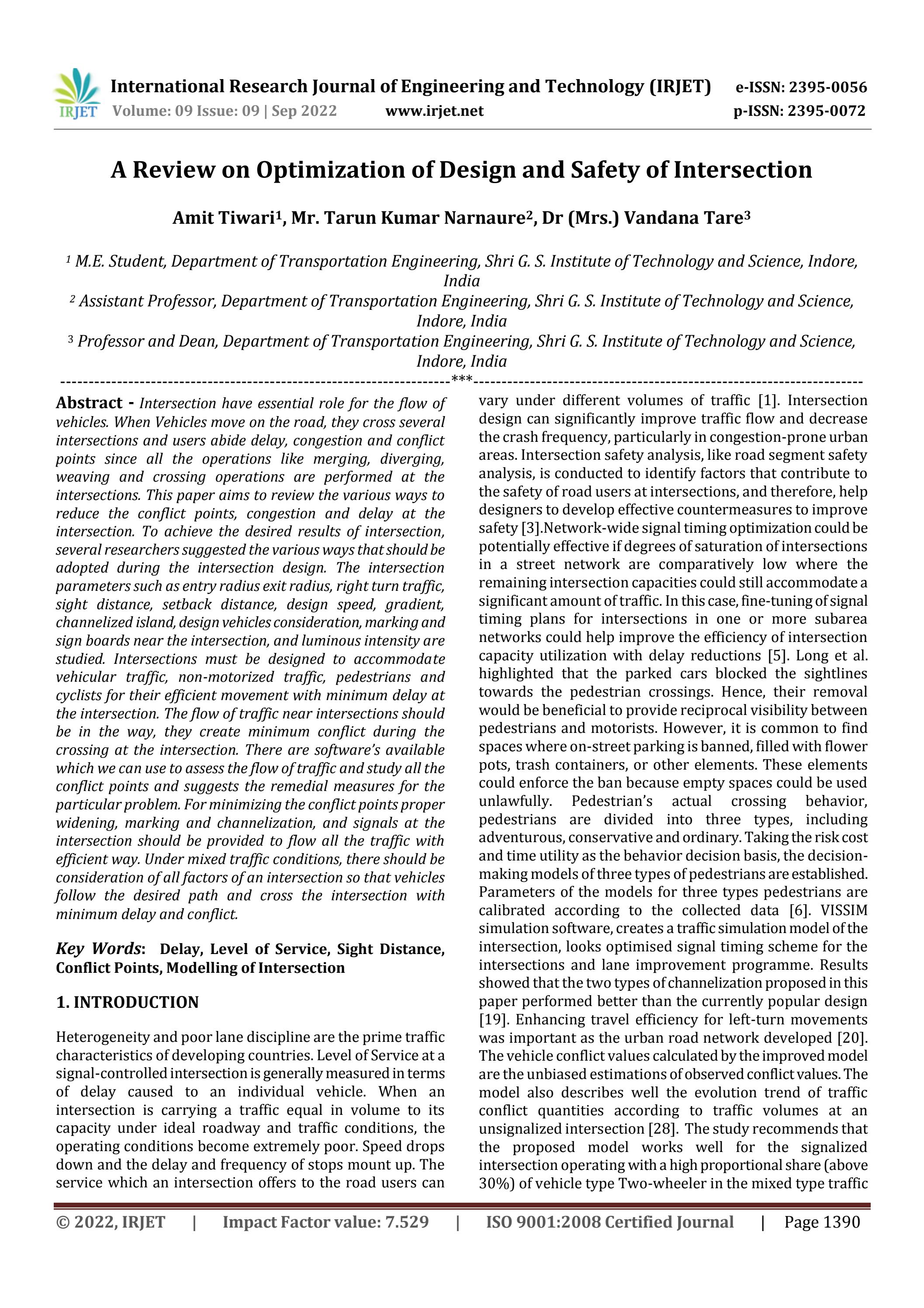 A Review on Optimization of Design and Safety of Intersection by IRJET Journal - Issuu