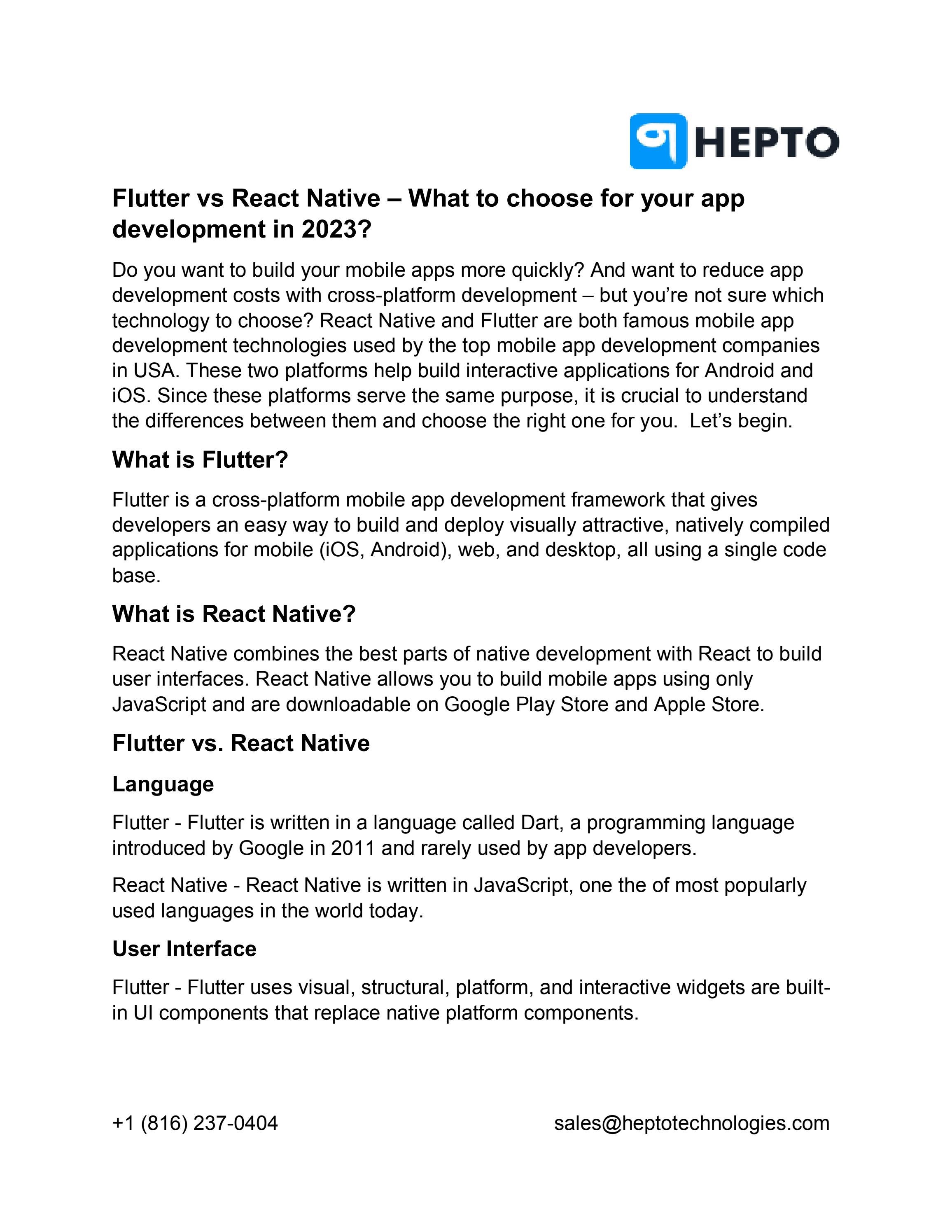 Flutter Vs React Native What To Choose For Your App Development In 2023 By Hepto Software