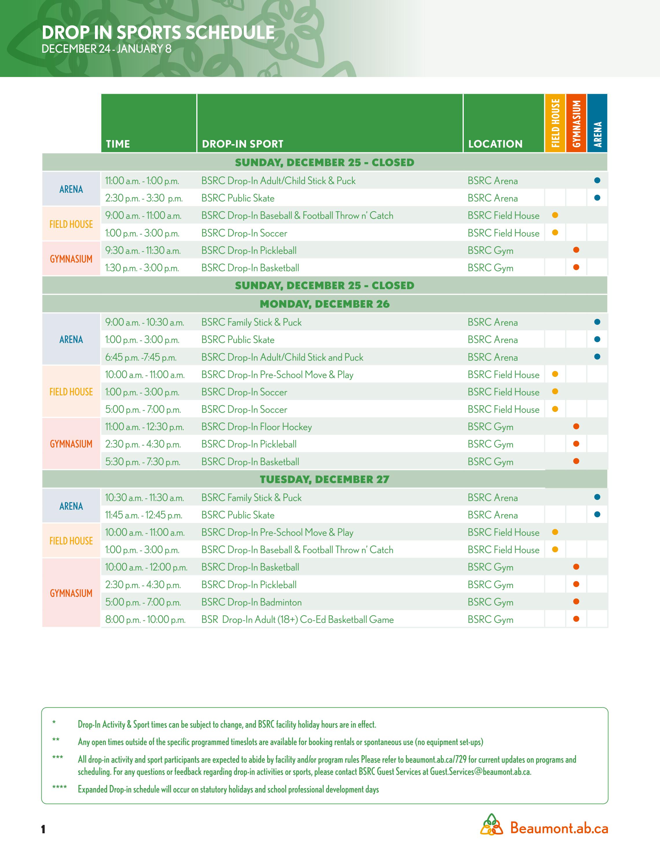 Drop-In Schedules – PING