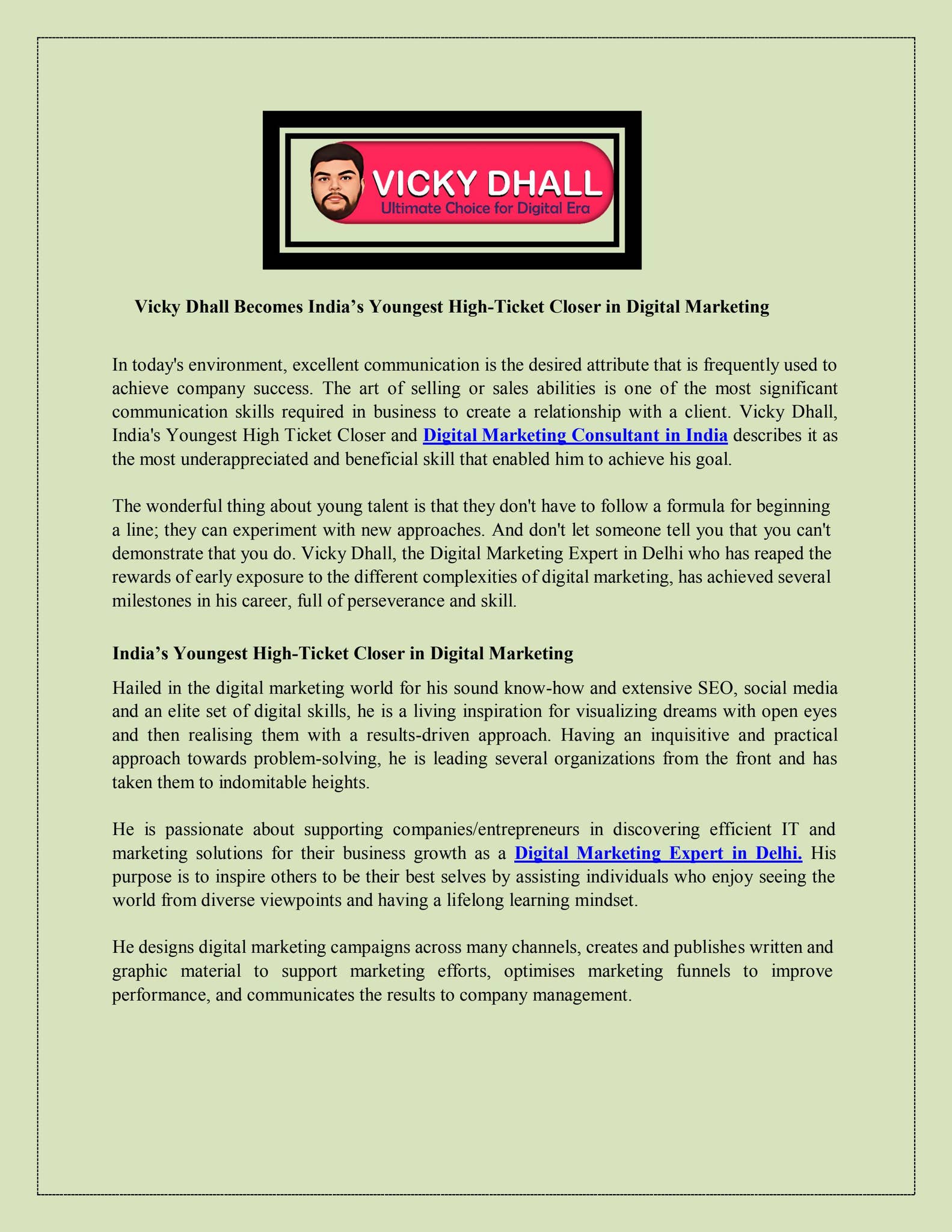 Vicky Dhall Becomes India’s Youngest High-Ticket Closer in Digital Marketing by Vicky Dhall - Issuu