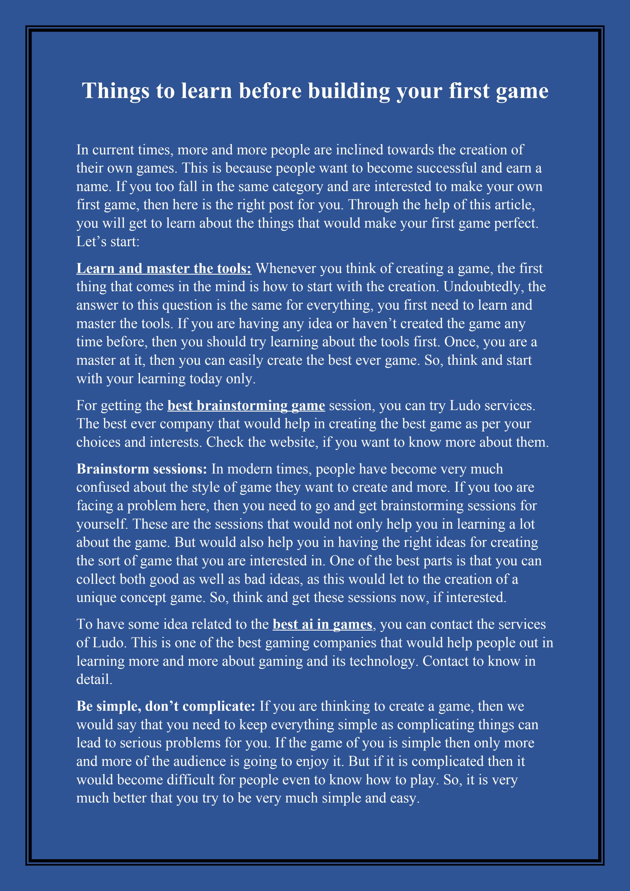 Things To Learn Before Building Your First Game By Ludo Ai Game Issuu