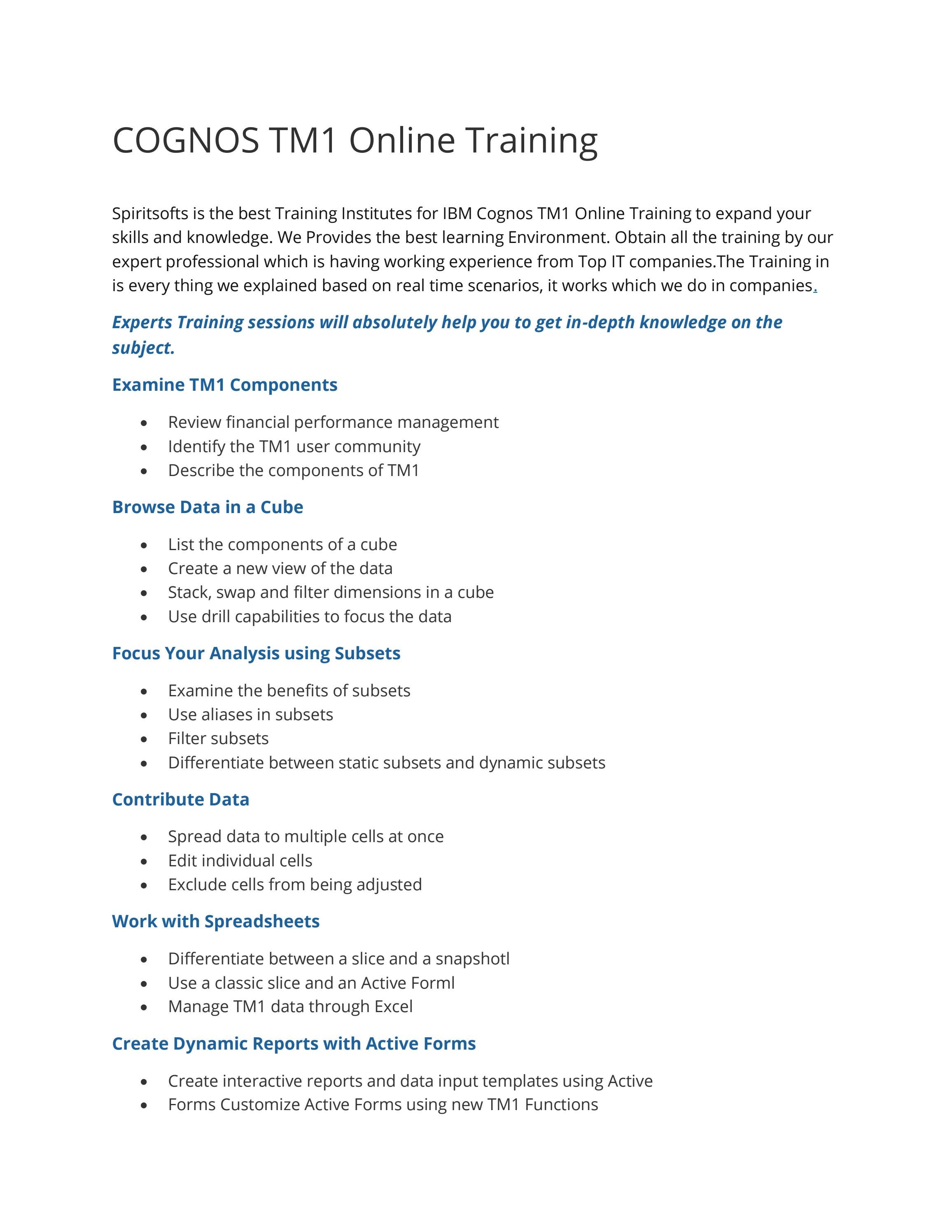 Learn COGNOS TM1 Online Training With Real Time Experts by Spiritsofts ...