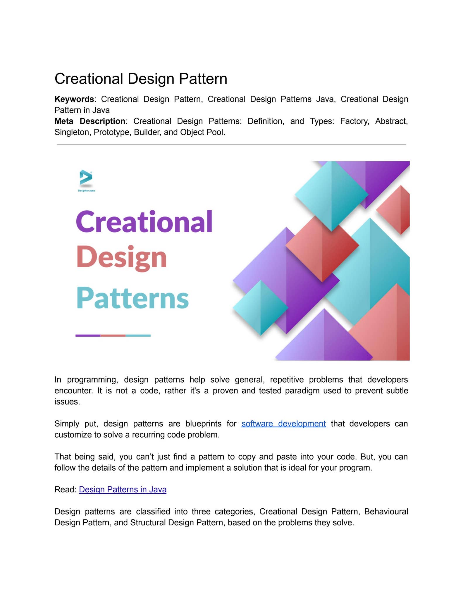 Creational Design Pattern in Java by Mahipal Nehra - Issuu