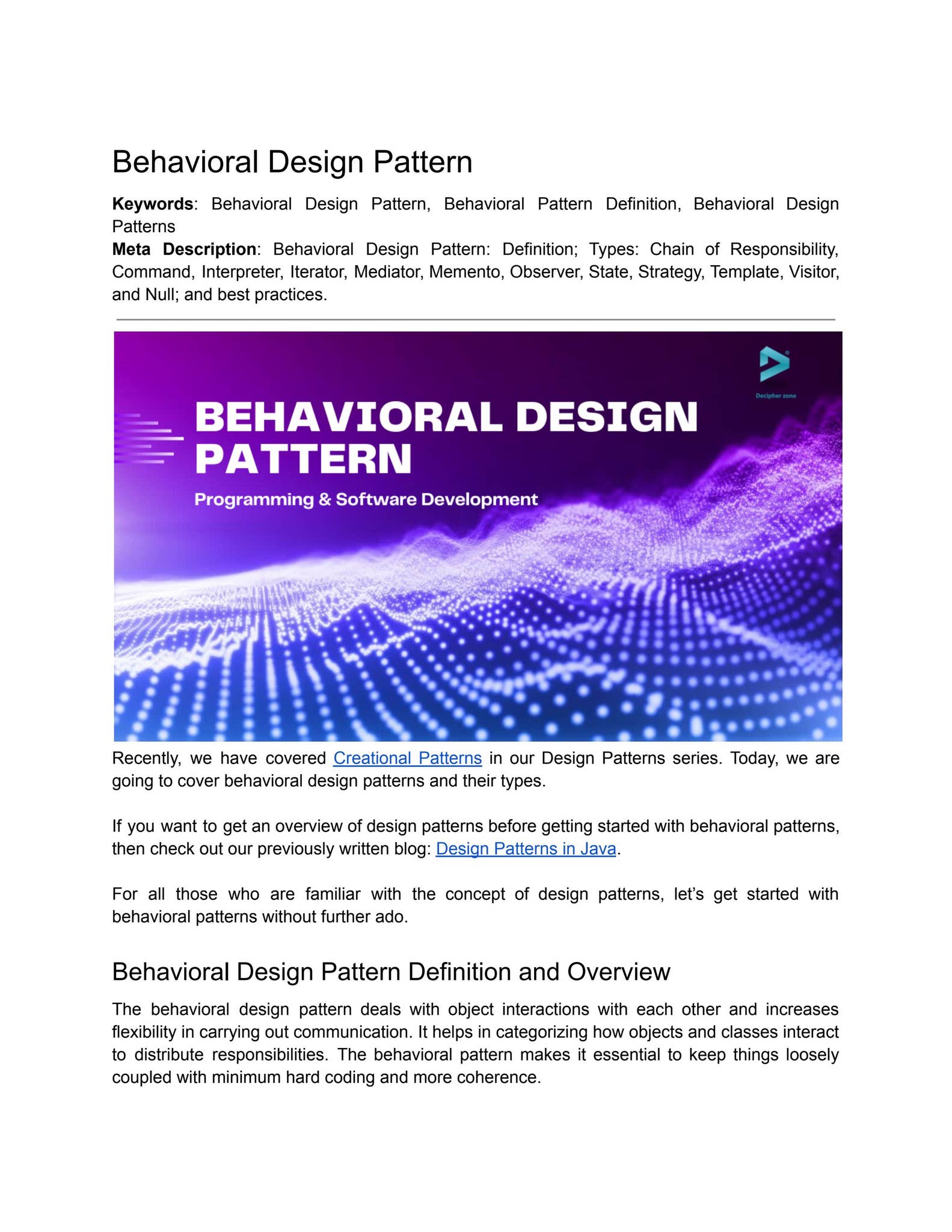 Behavioral Design Pattern in Java by Mahipal Nehra - Issuu