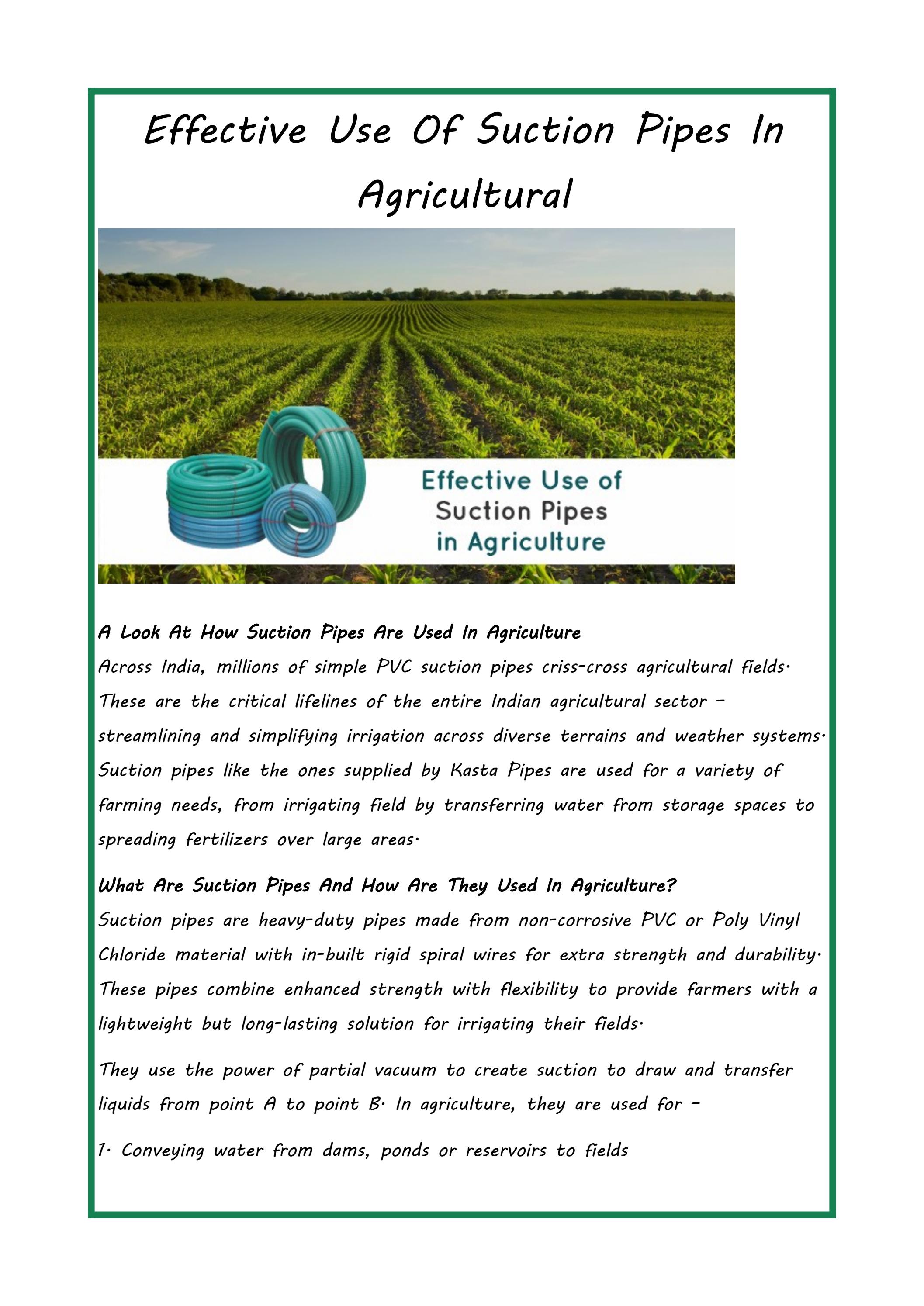 Effective Use Of Suction Pipes In Agricultural by Kasta Pipes ...