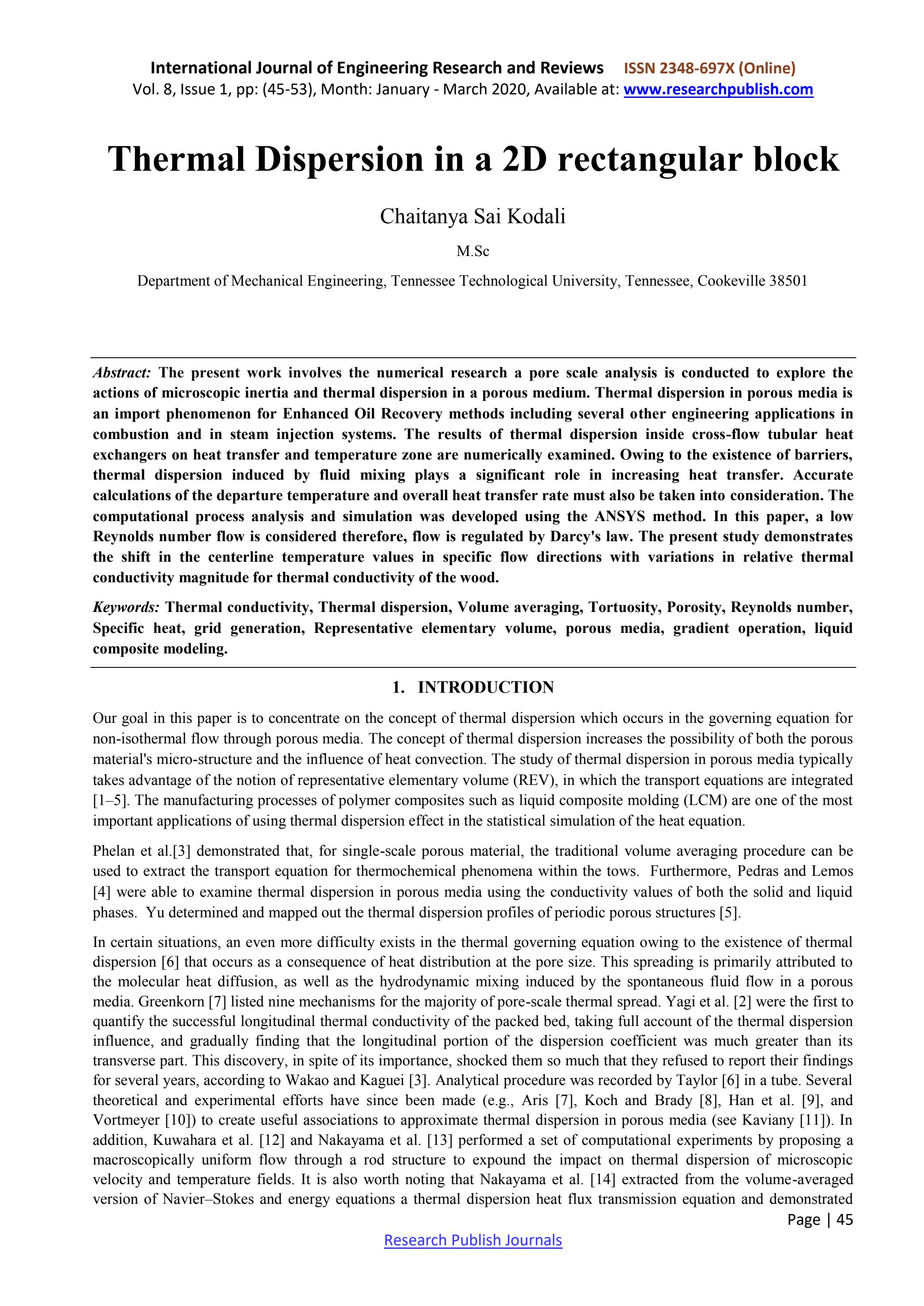 Thermal Dispersion in a 2D rectangular block by Research Publish ...
