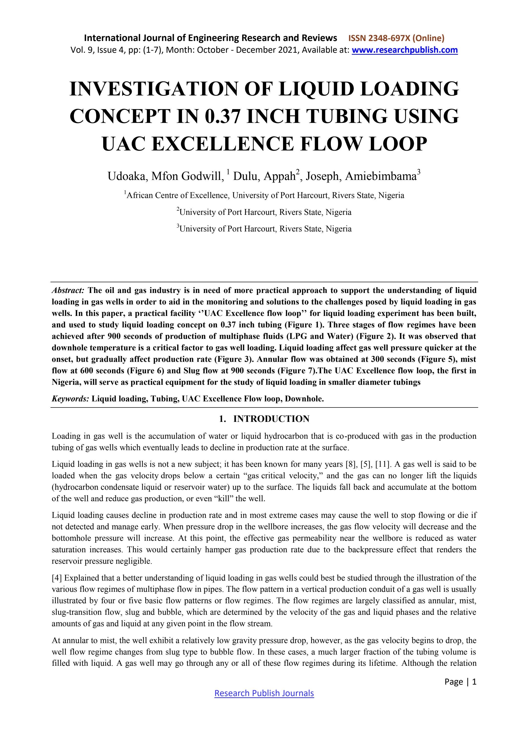 INVESTIGATION OF LIQUID LOADING CONCEPT IN 0.37 INCH TUBING USING UAC EXCELLENCE FLOW LOOP by ...