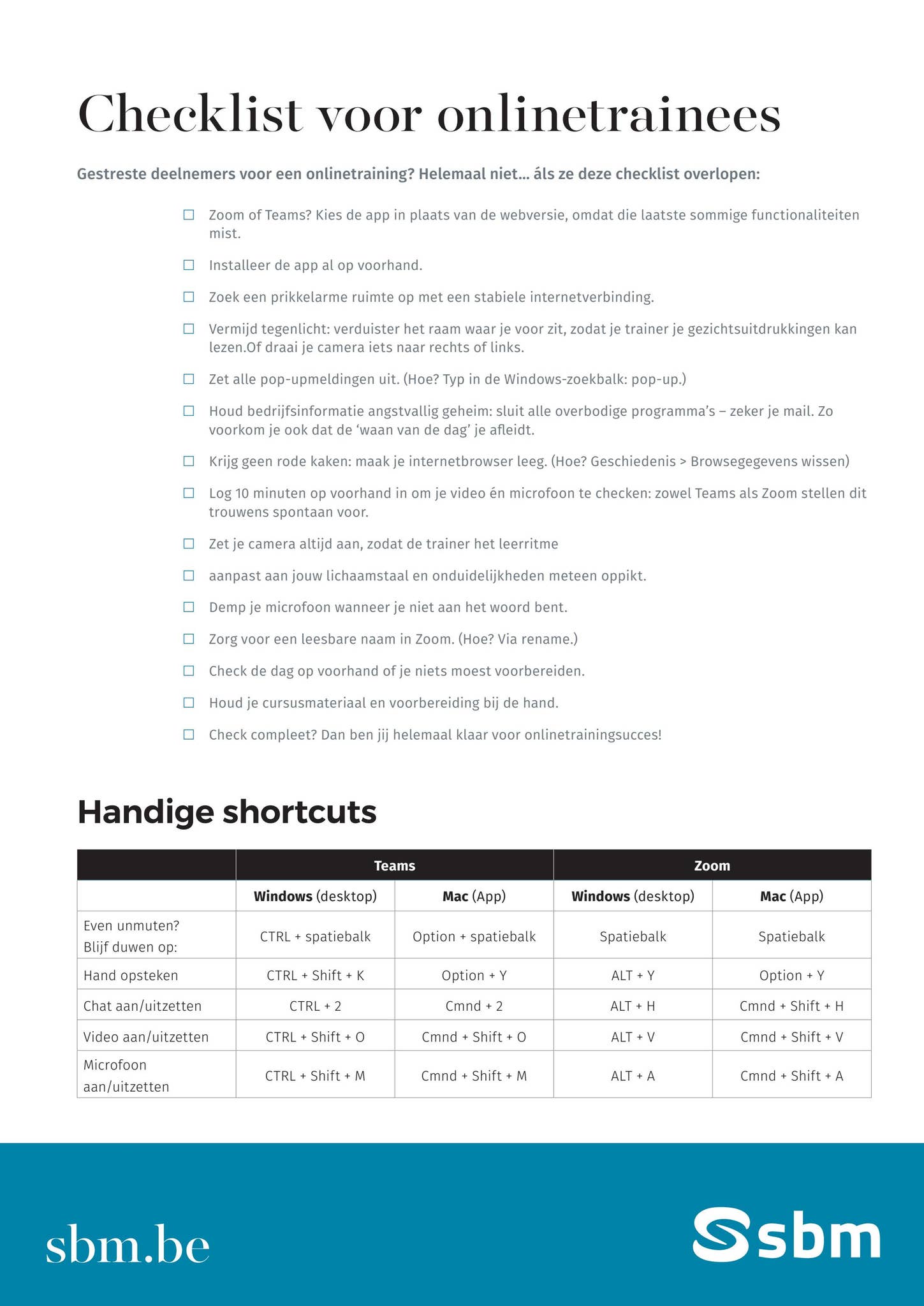 SBM Checklist voor onlinetrainees by groepsyntrawest - Issuu