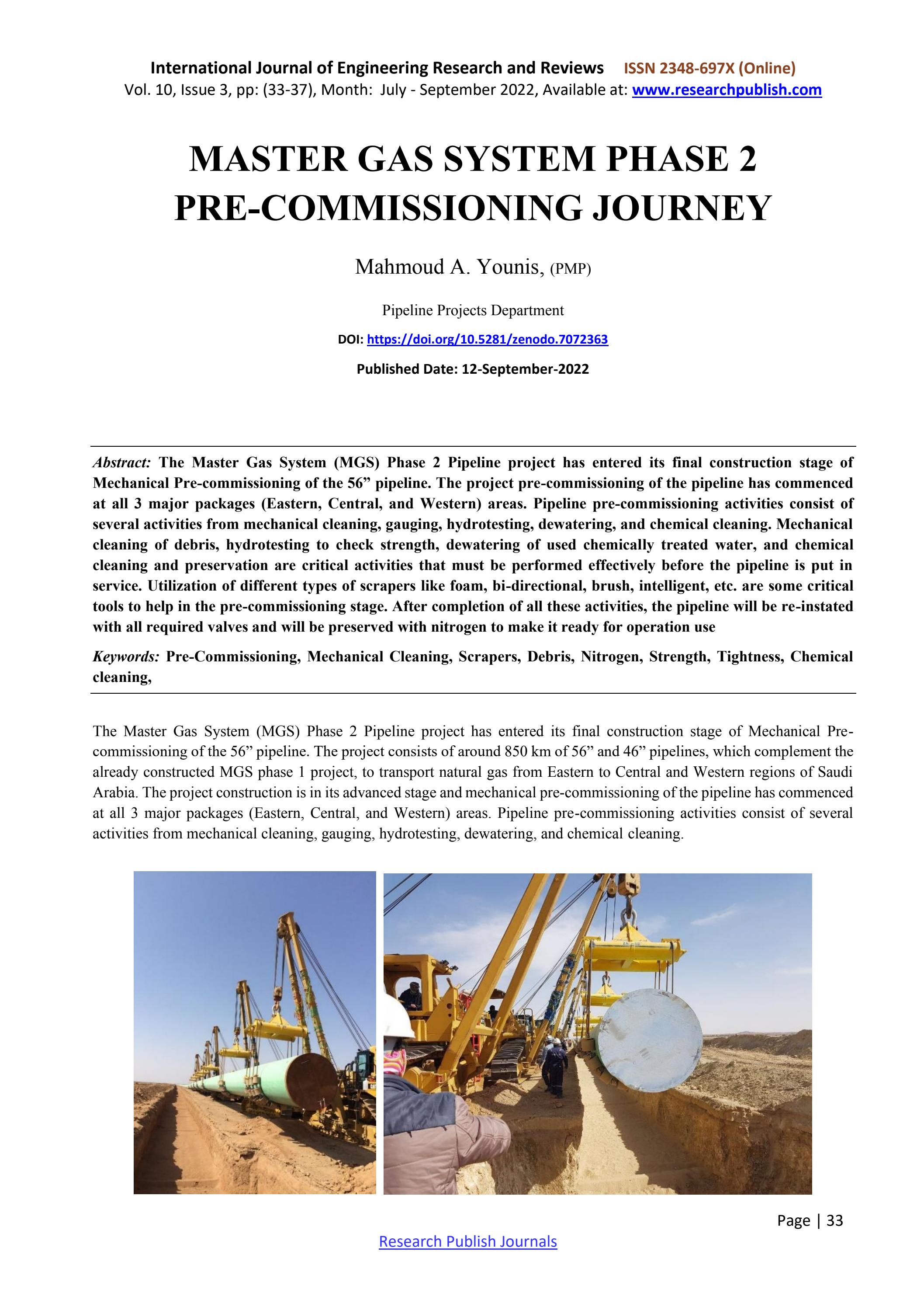 MASTER GAS SYSTEM PHASE 2 PRE-COMMISSIONING JOURNEY by Research Publish ...