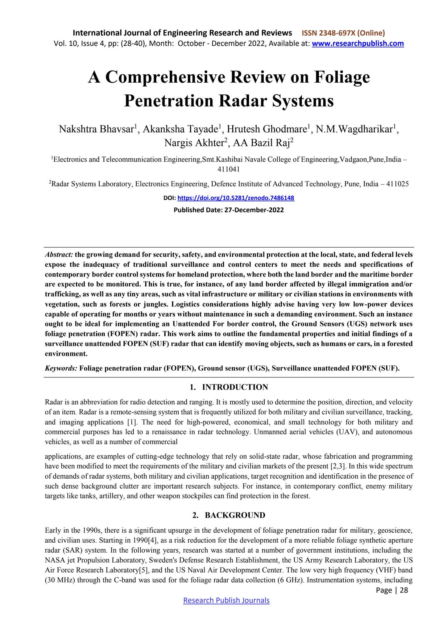 A Comprehensive Review on Foliage Penetration Radar Systems by Research ...