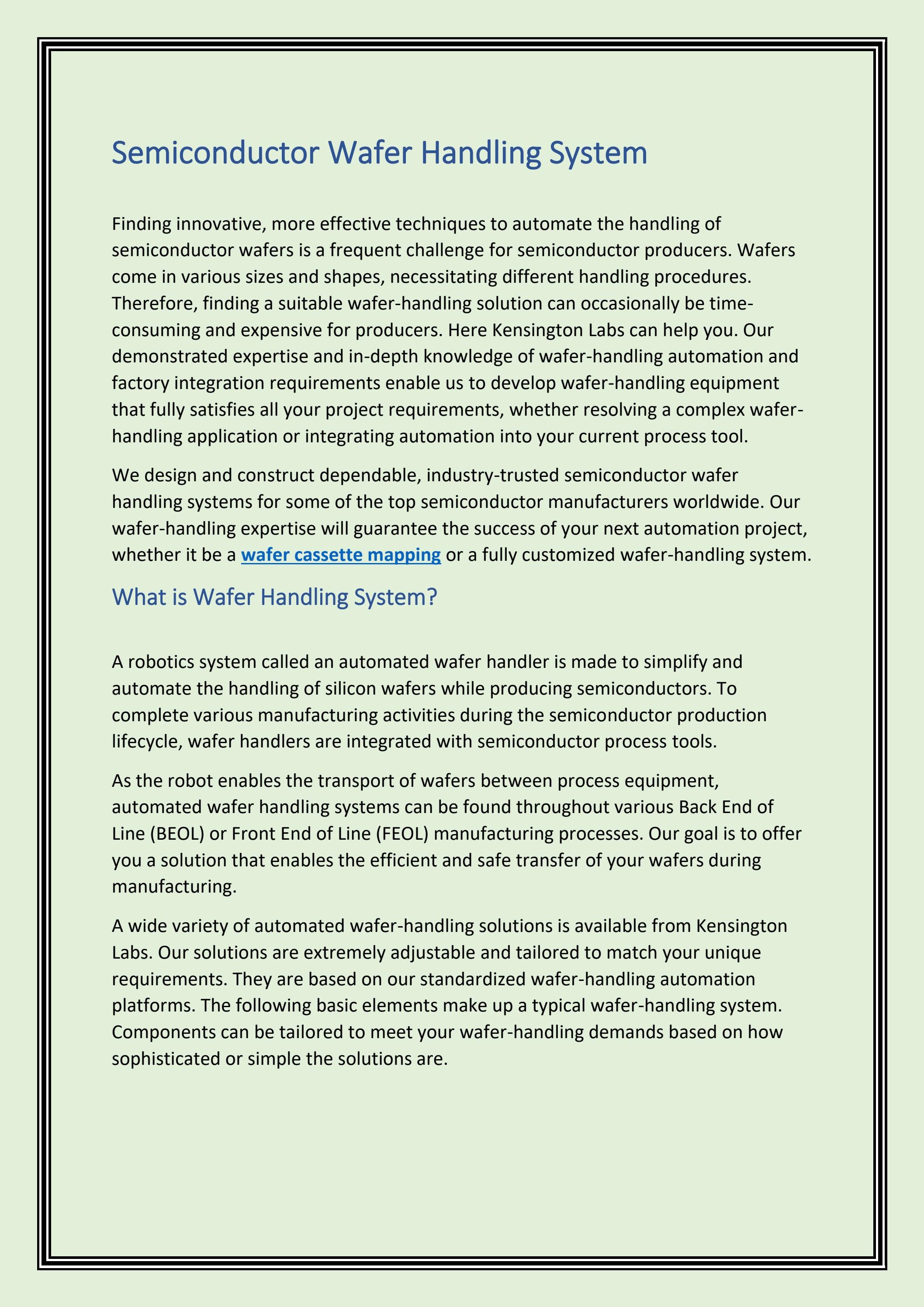 Semiconductor Wafer handling system by Kensington Labs - Issuu