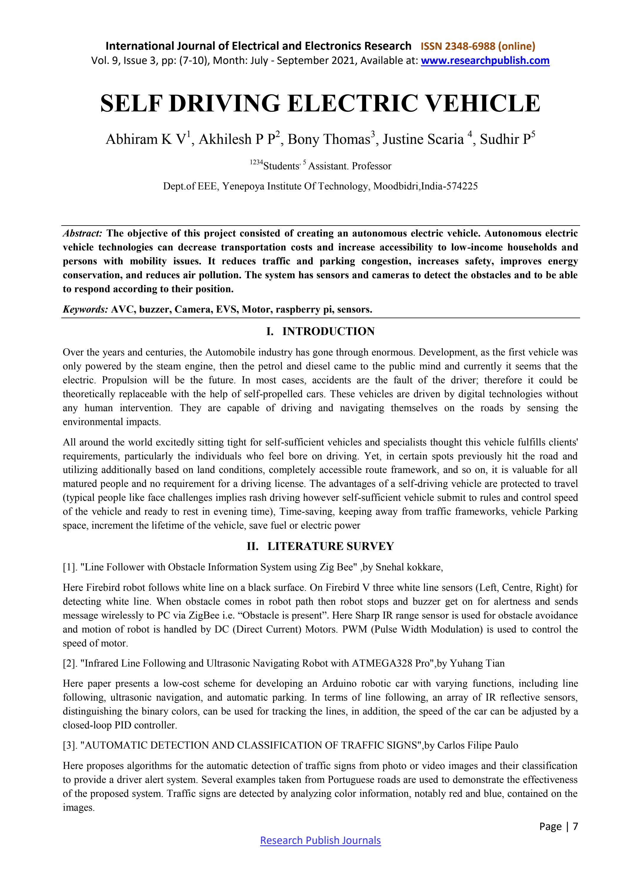 SELF DRIVING ELECTRIC VEHICLE by Research Publish Journals - Issuu