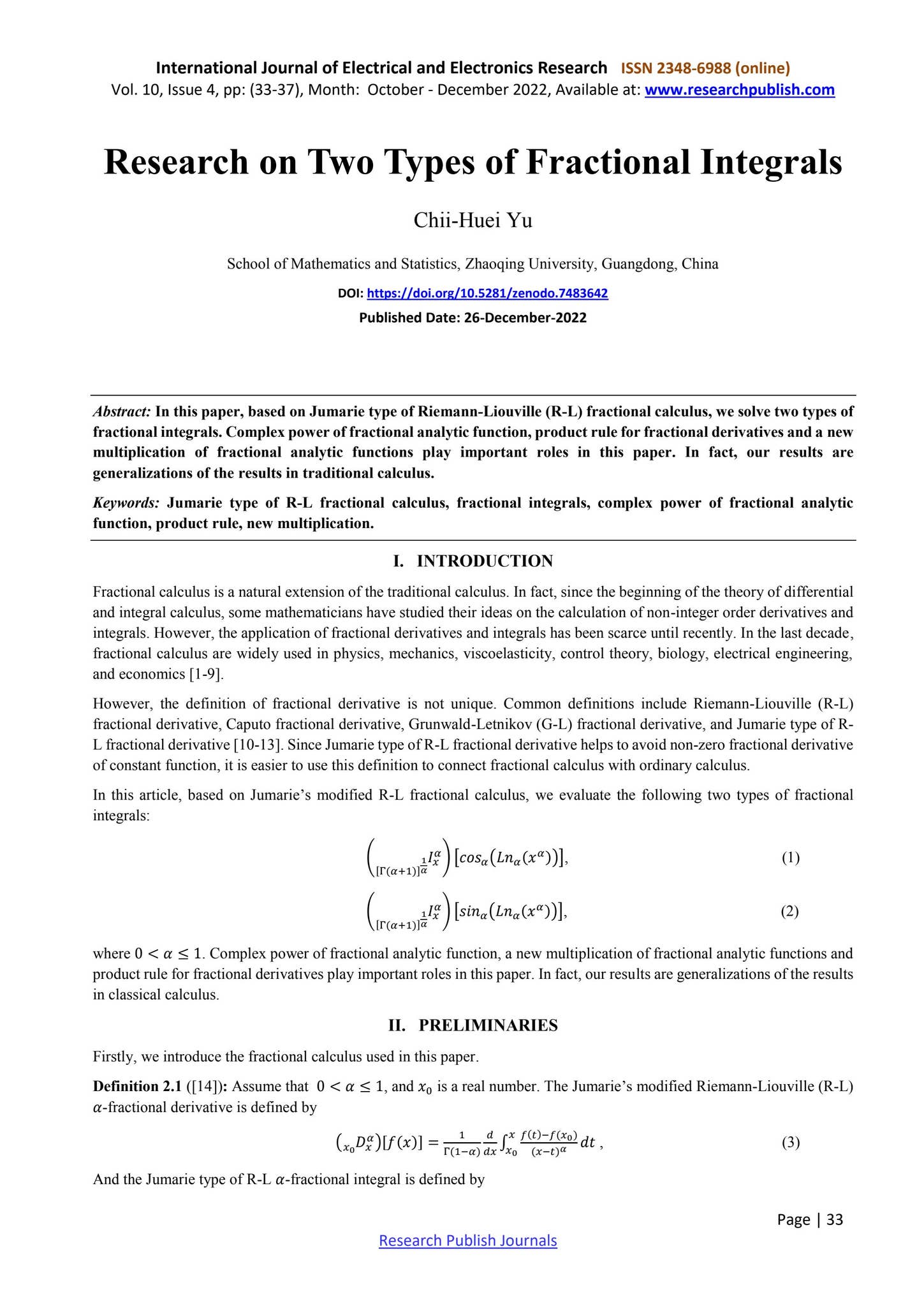 Research on Two Types of Fractional Integrals by Research Publish ...