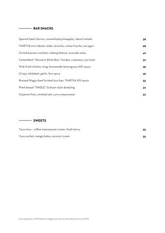 Menu: THIRTY8 Bar Snack and Beverage Menu by Grand Hyatt Kuala Lumpur ...