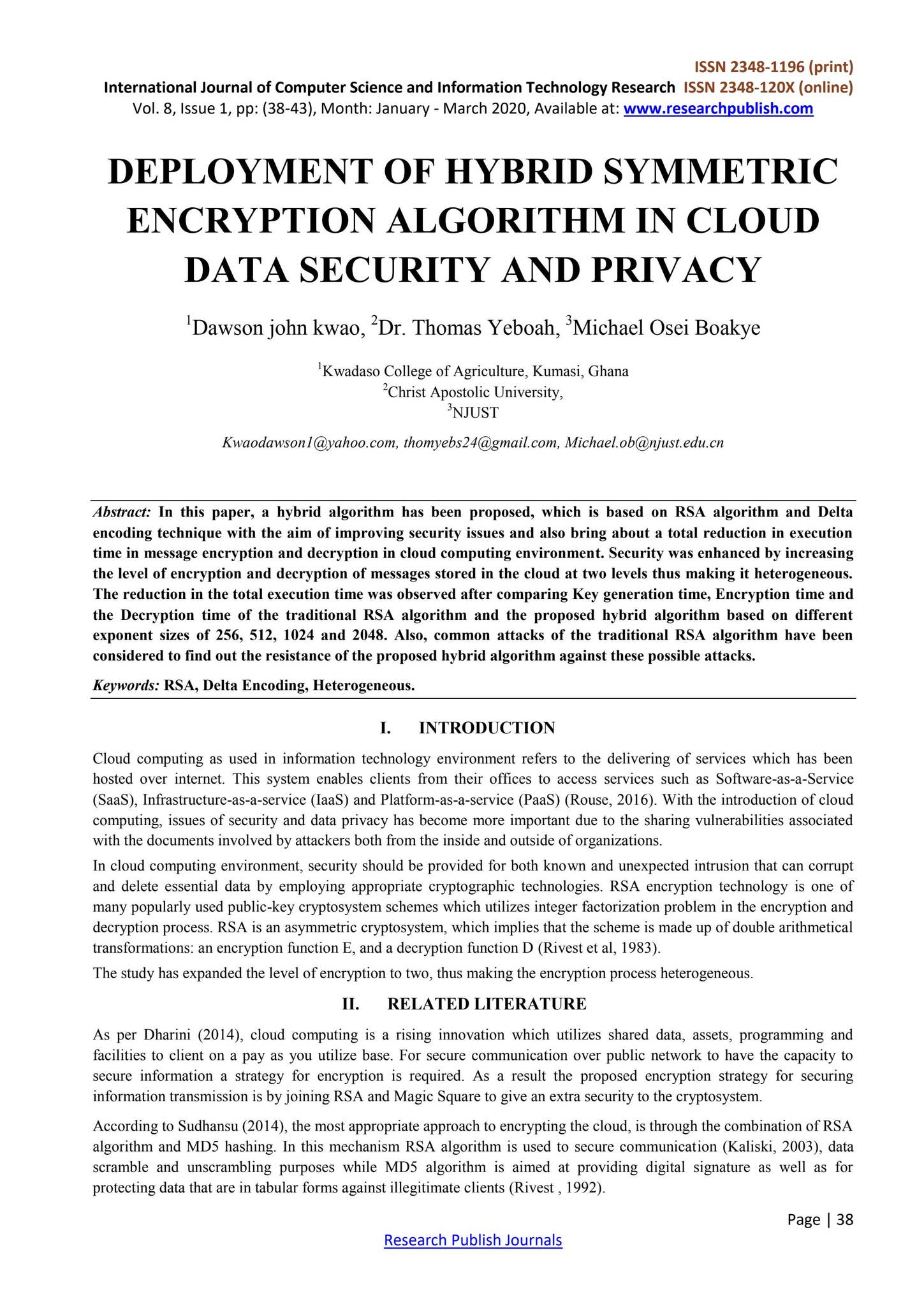 DEPLOYMENT OF HYBRID SYMMETRIC ENCRYPTION ALGORITHM IN CLOUD DATA ...