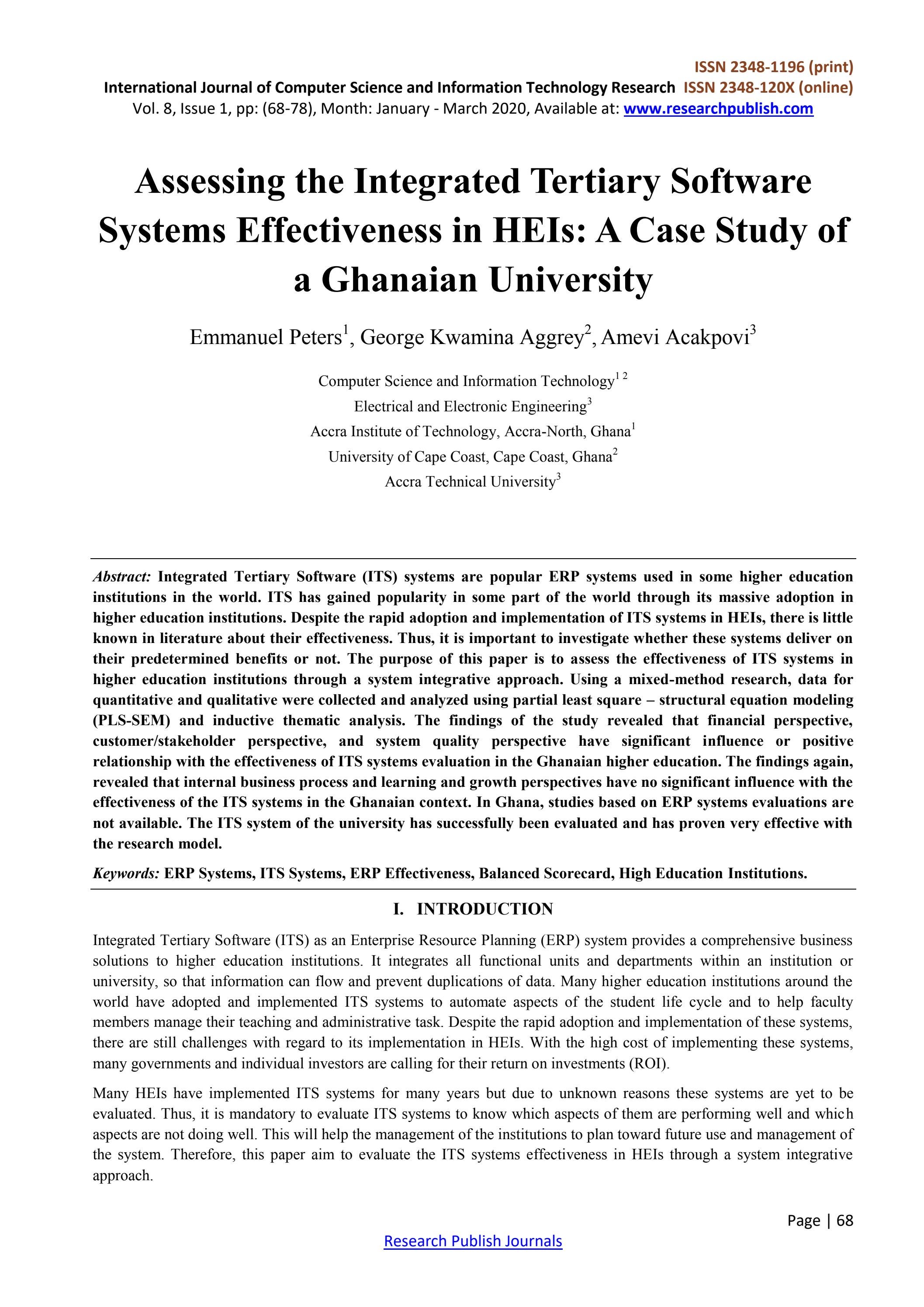 Assessing the Integrated Tertiary Software Systems Effectiveness in ...