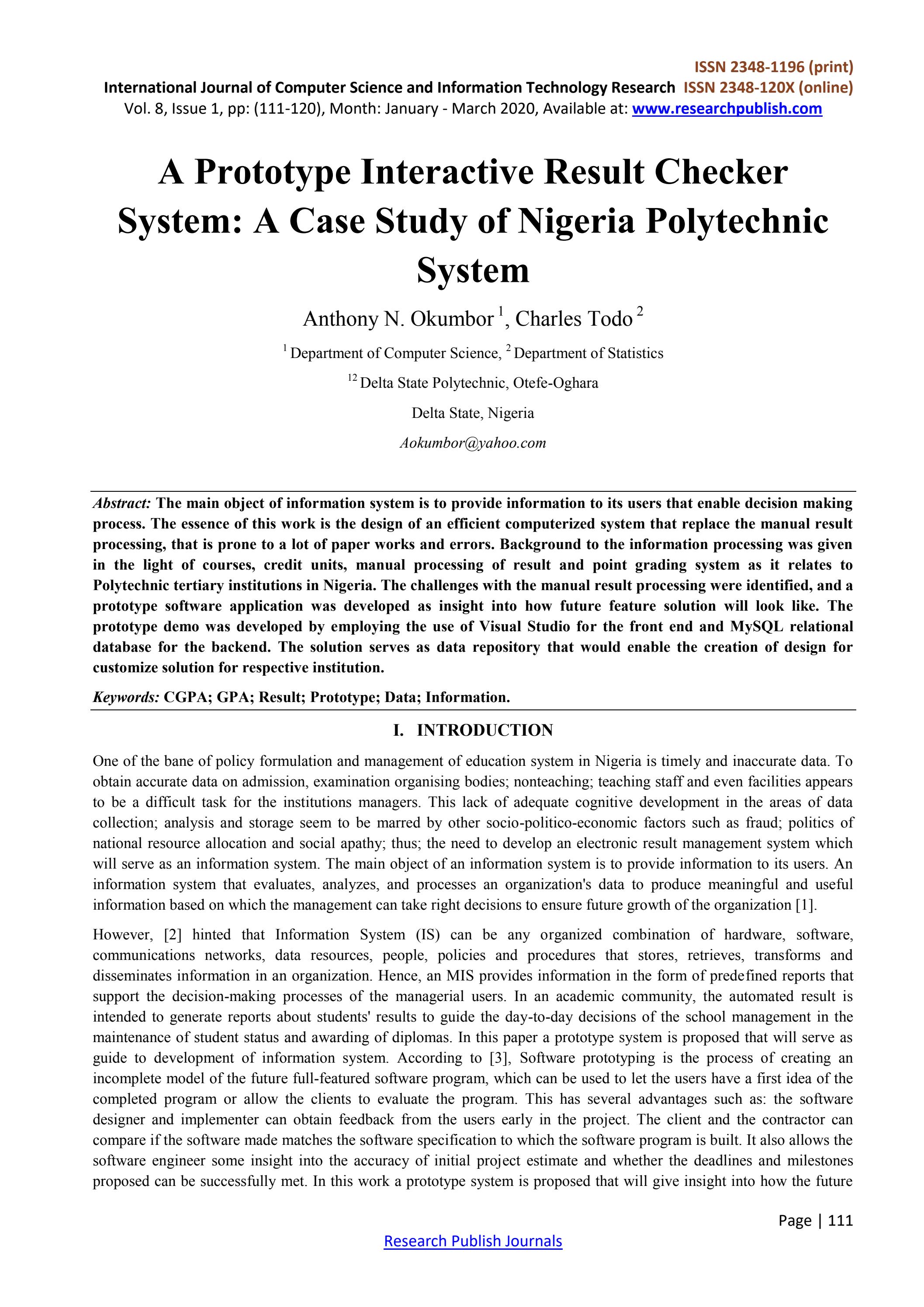 A Prototype Interactive Result Checker System: A Case Study of Nigeria ...
