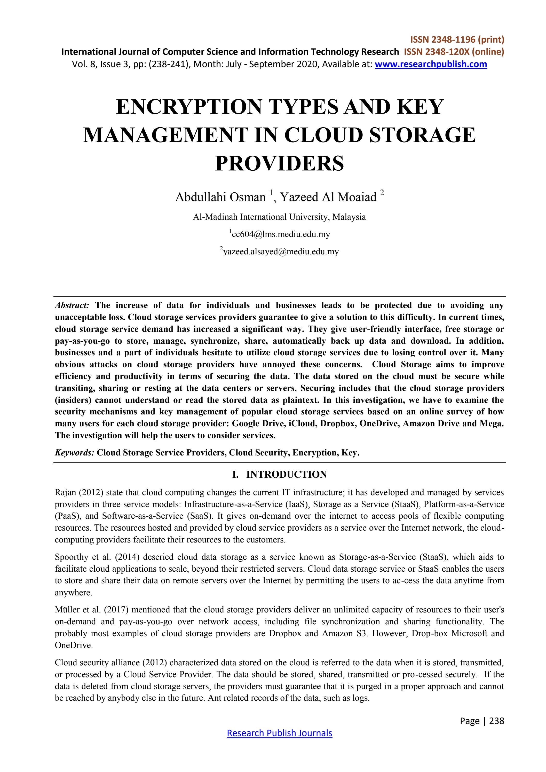 ENCRYPTION TYPES AND KEY MANAGEMENT IN CLOUD STORAGE PROVIDERS by ...