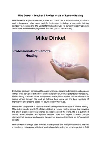 Mike Dinkel- Teacher and Remote Healer in USA by mikedinkel - Issuu